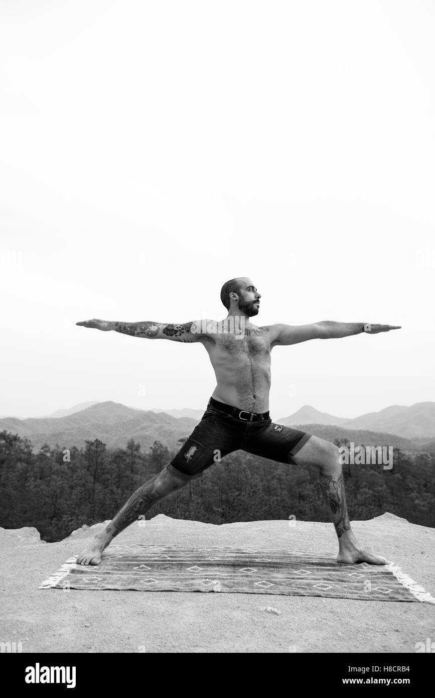 Man doing yoga meditation Black and White Stock Photos & Images - Alamy