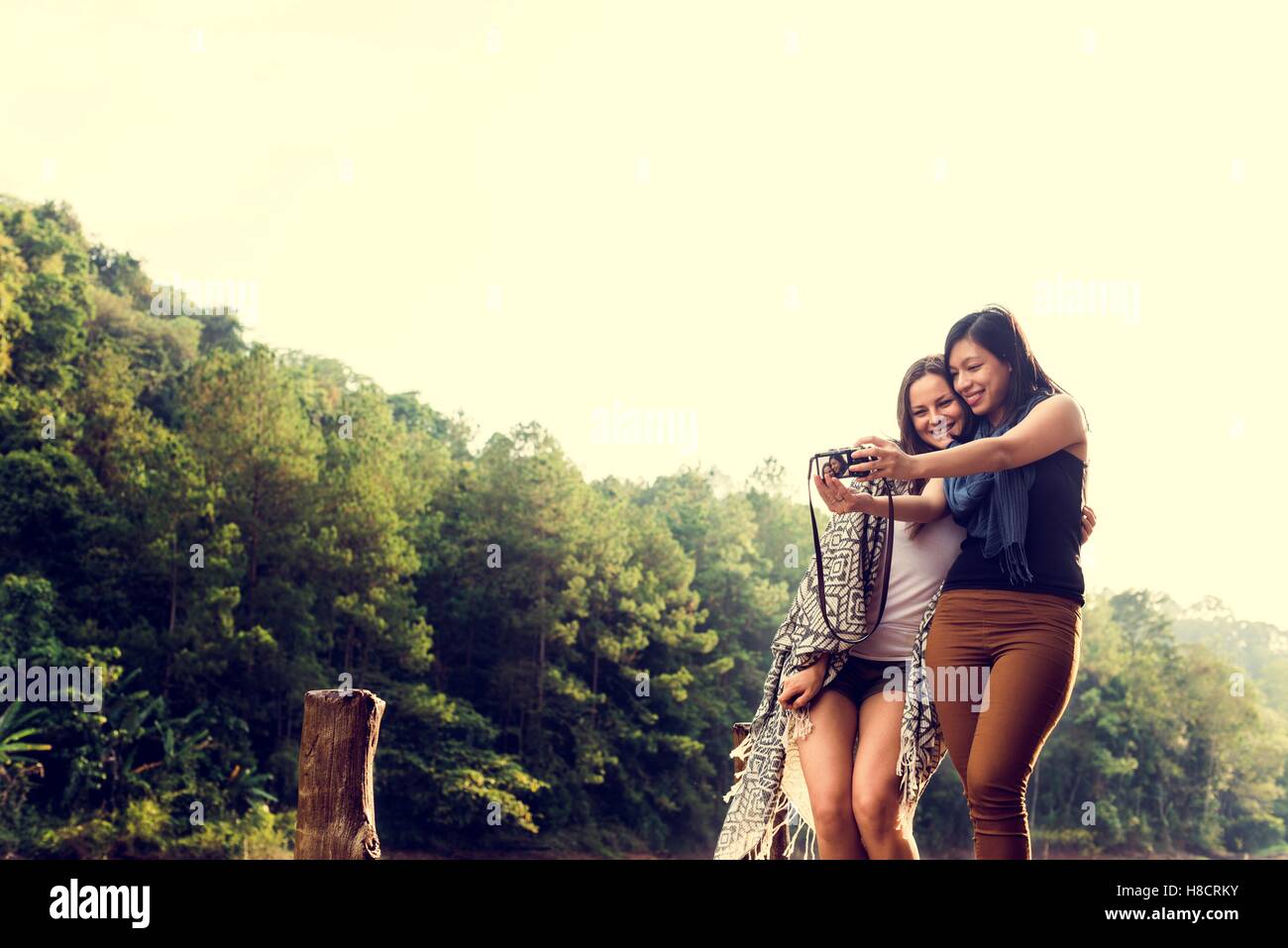 Girls Friends Exploring Outdoors Nature Concept Stock Photo - Alamy