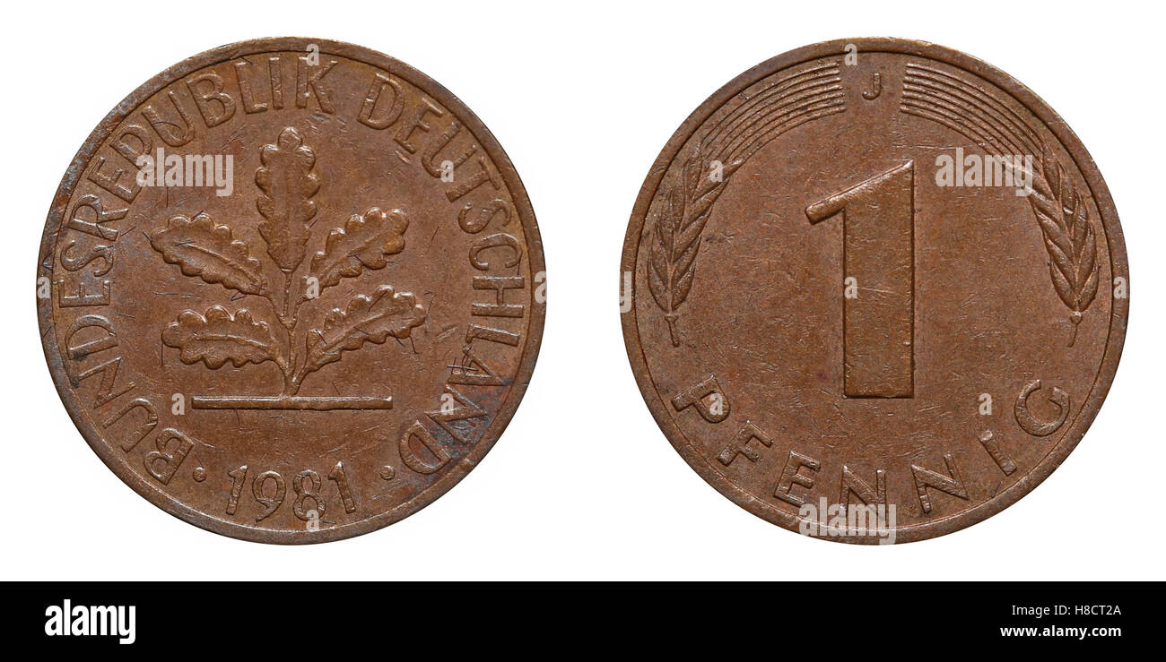 One Pfennig coin formerly used in Germany Stock Photo - Alamy