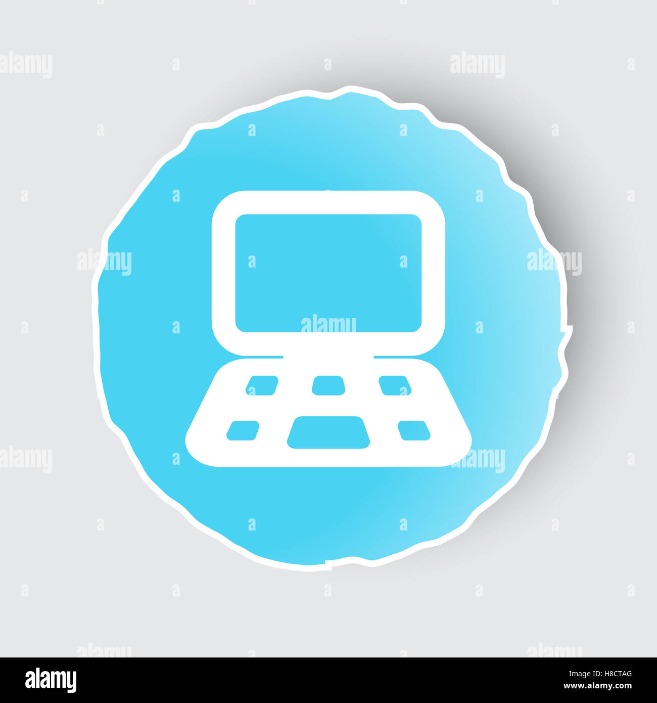 Blue app button with Computer icon on white Stock Photo - Alamy