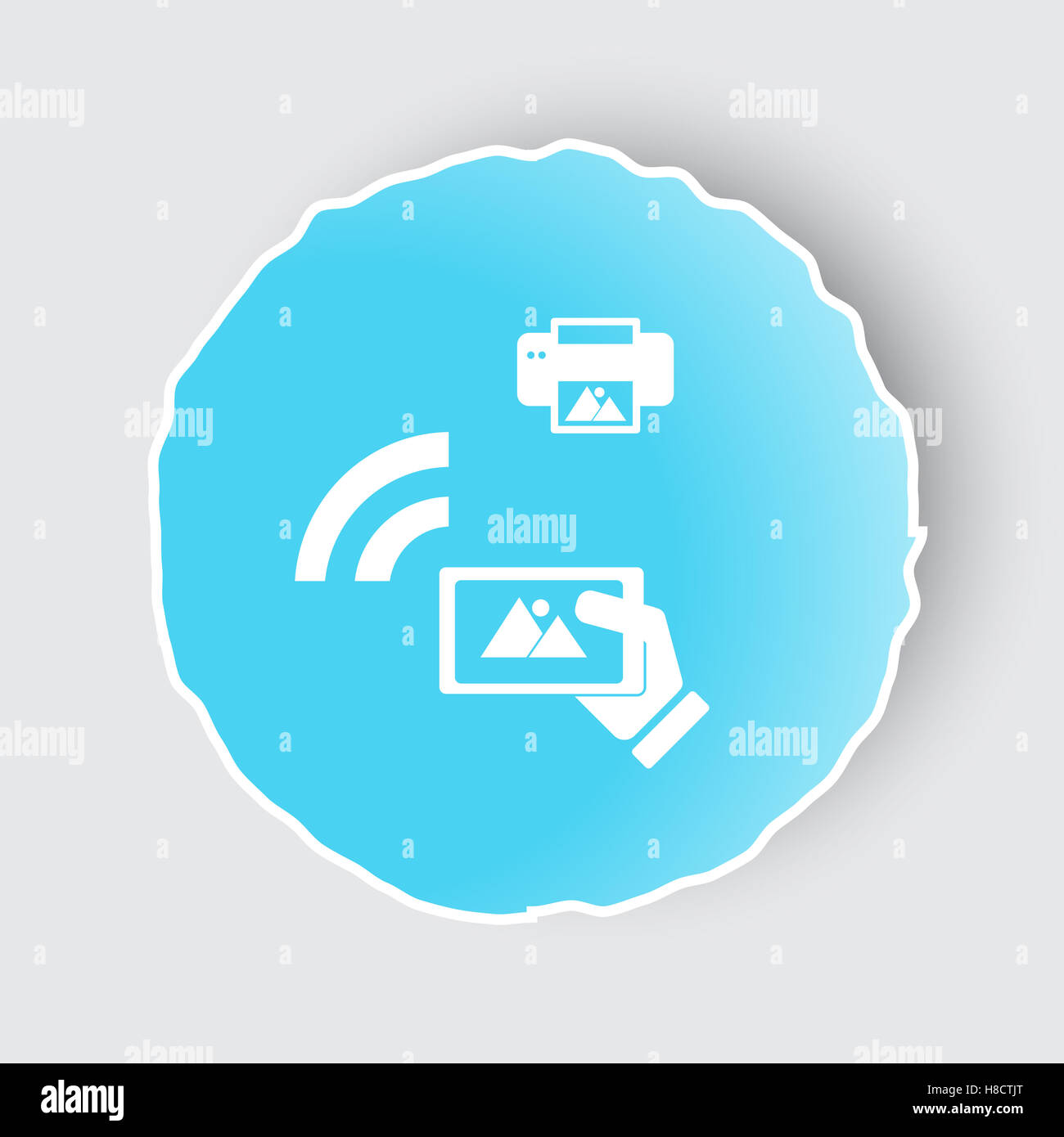 Blue app button with Mobile Photo Printing icon on white Stock Photo ...