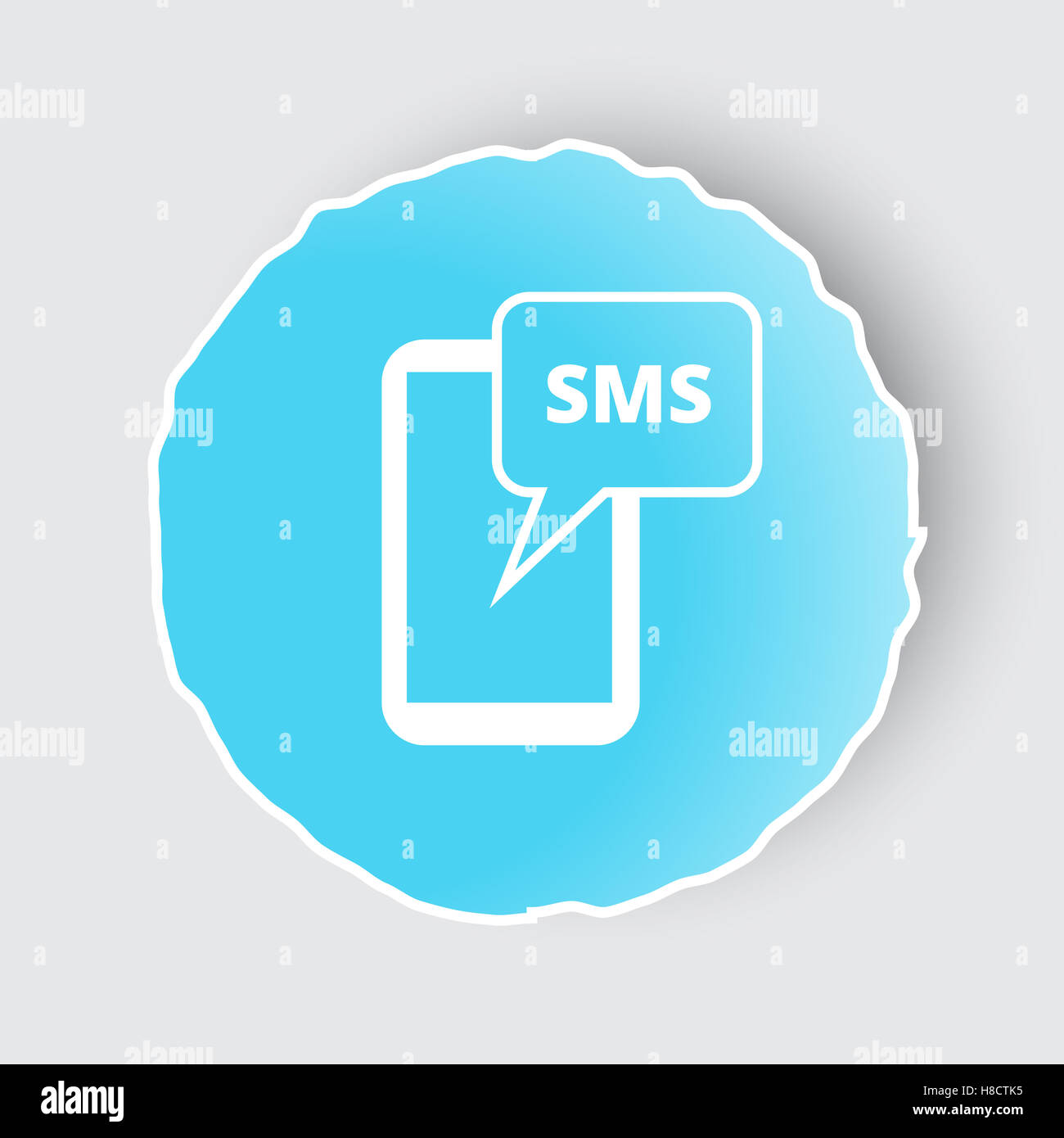 Blue app button with Sms icon on white Stock Photo - Alamy