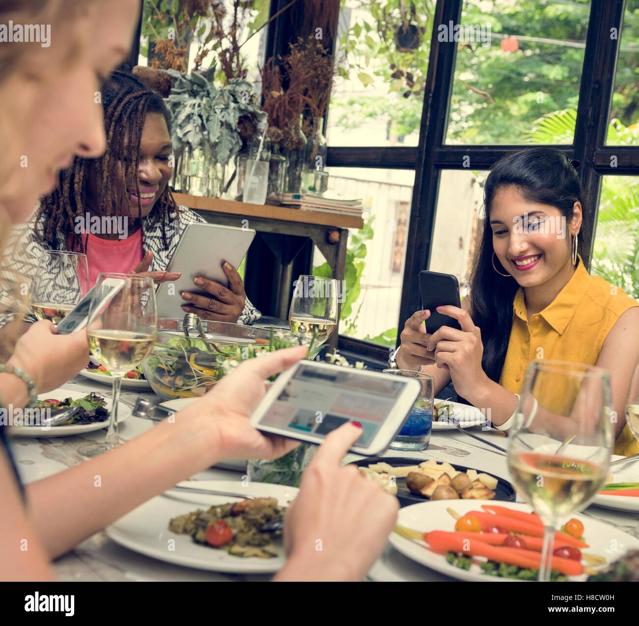 Women Browsing Devices Connection Concept Stock Photo - Alamy