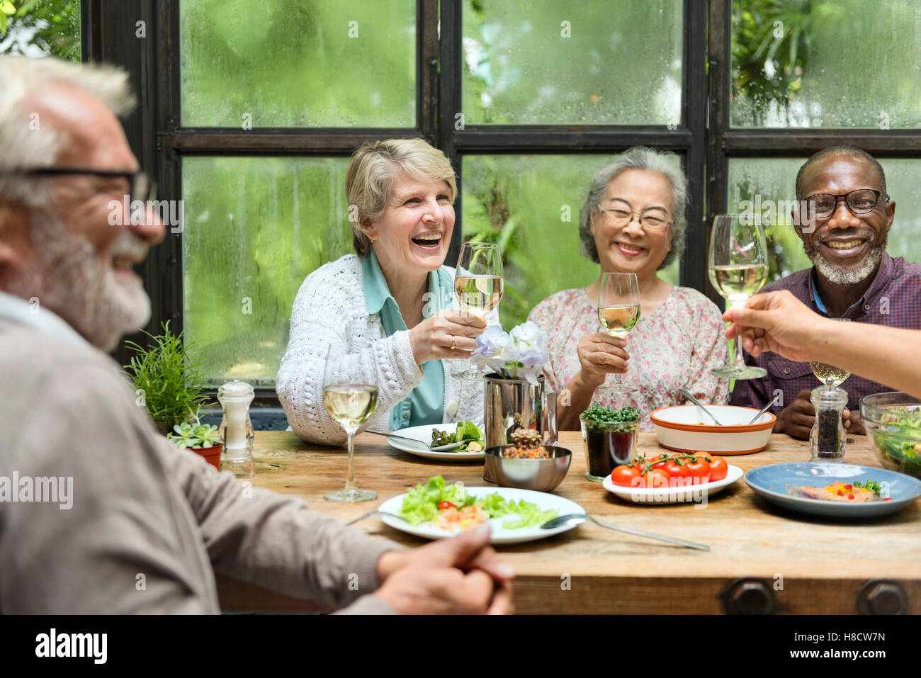 Group of Senior Retirement Meet up Happiness Concept Stock Photo - Alamy