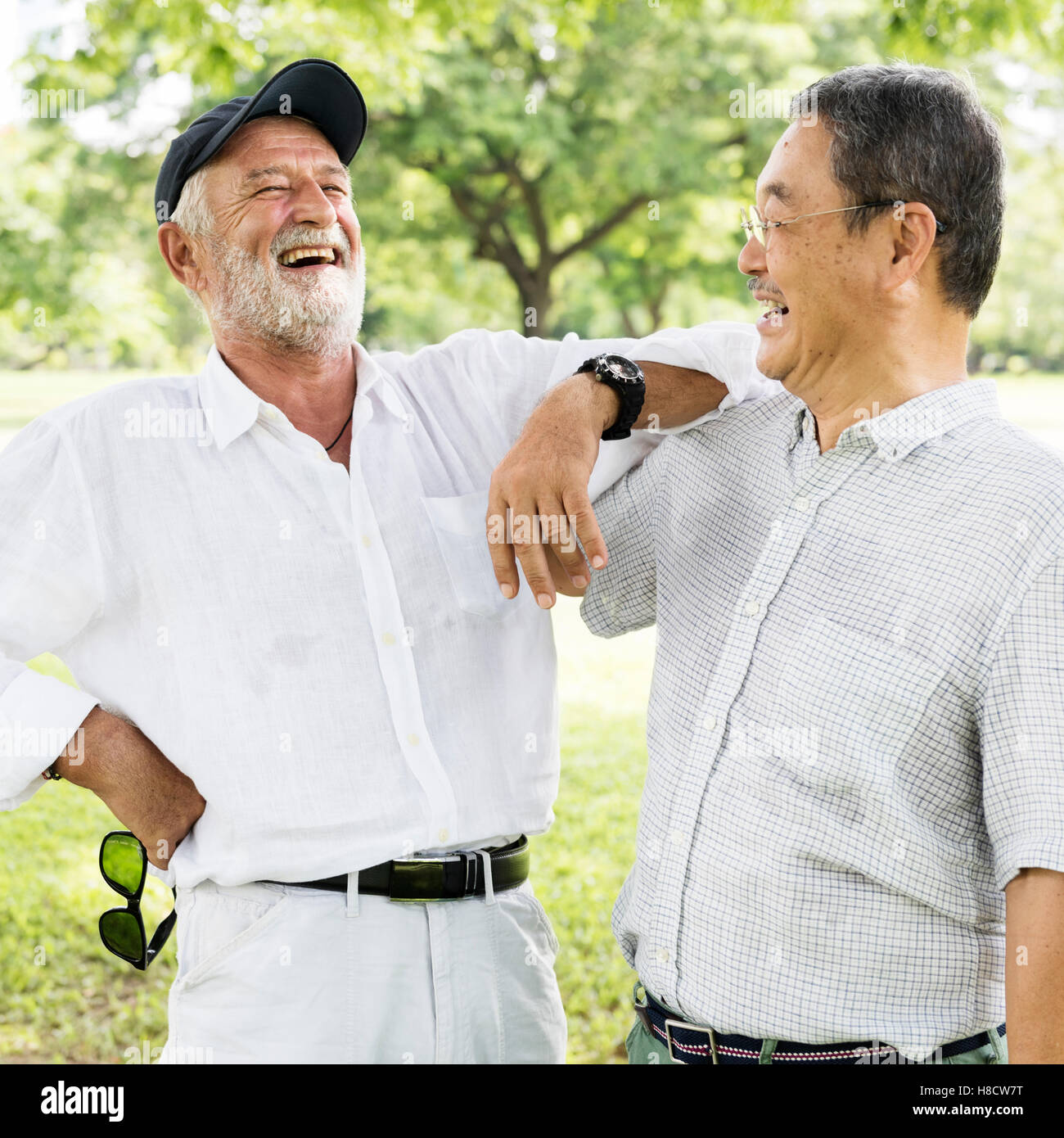 Senior Friends Retirement Talking Laughing Concept Stock Photo - Alamy