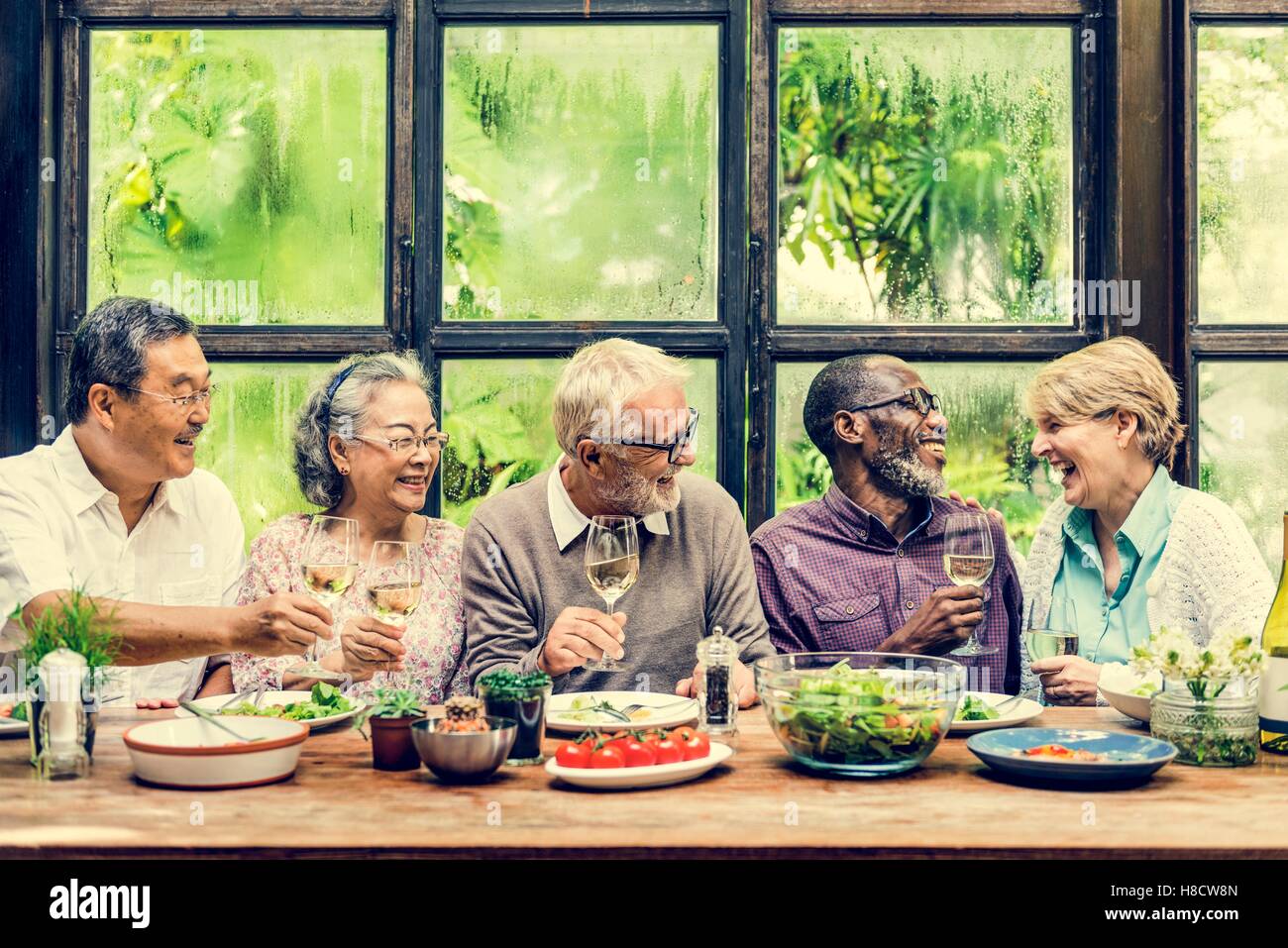 Group of Senior Retirement Meet up Happiness Concept Stock Photo - Alamy