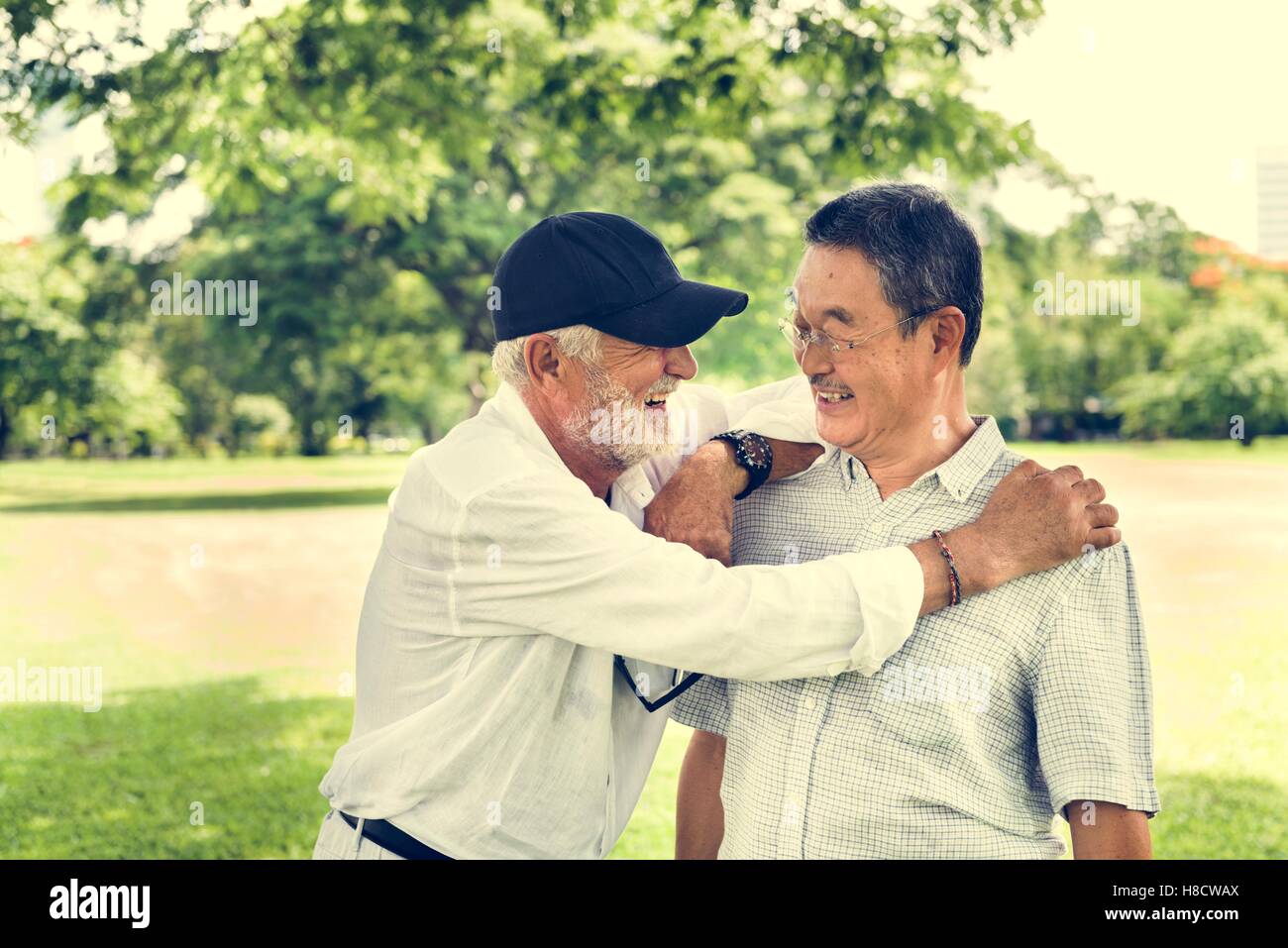 Senior Friends Retirement Talking Laughing Concept Stock Photo - Alamy