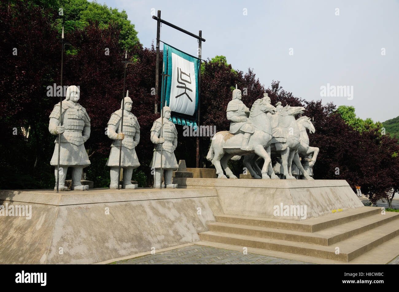 Old chinese foot and horse soldiers statues representing the Wu Kingdom ...