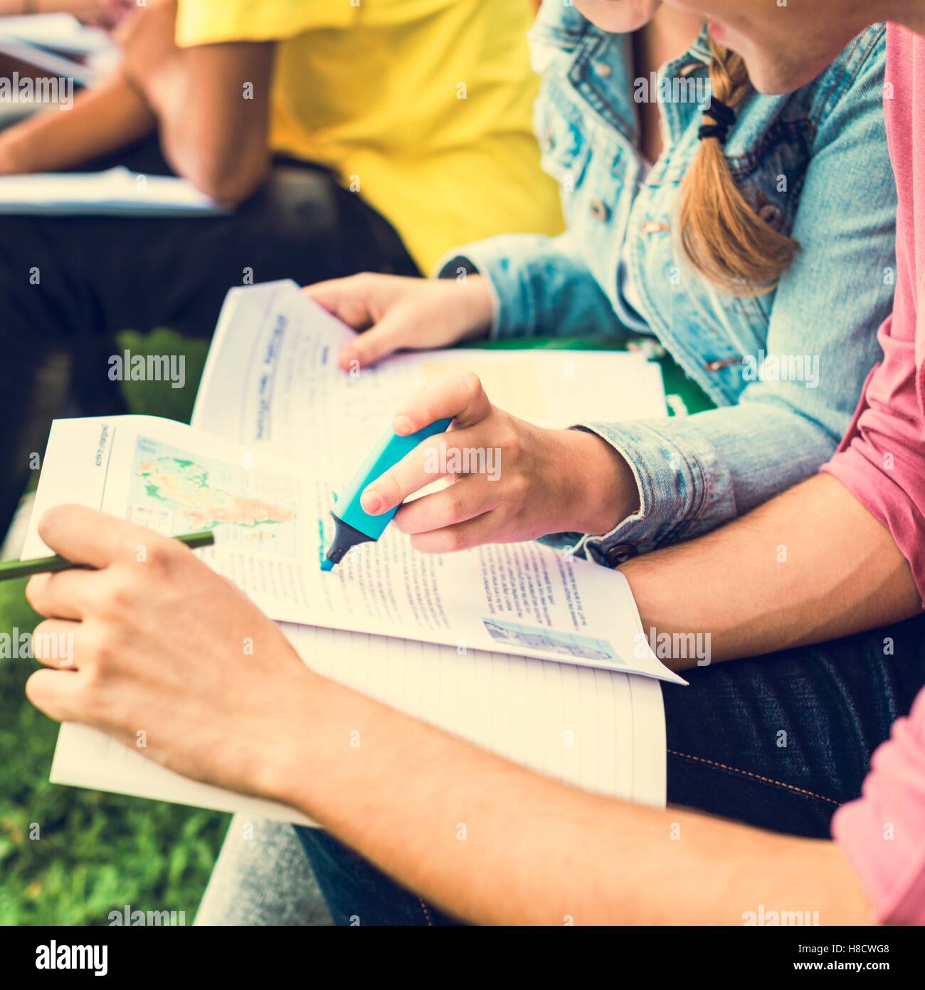 Young Diverse Group Studying Outdoors Concept Stock Photo - Alamy
