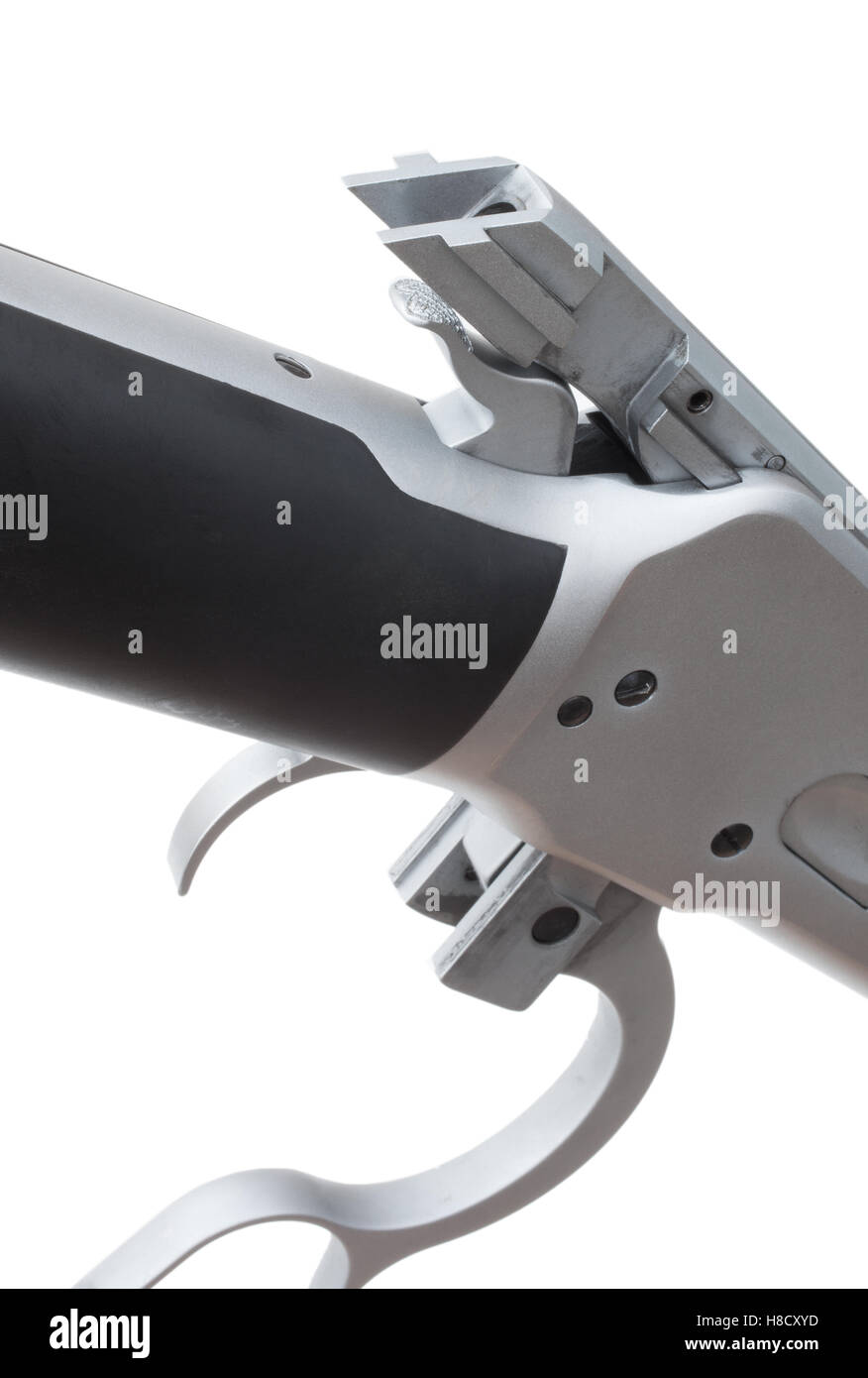 Bolt on a lever action rifle cocking the hammer back Stock Photo - Alamy