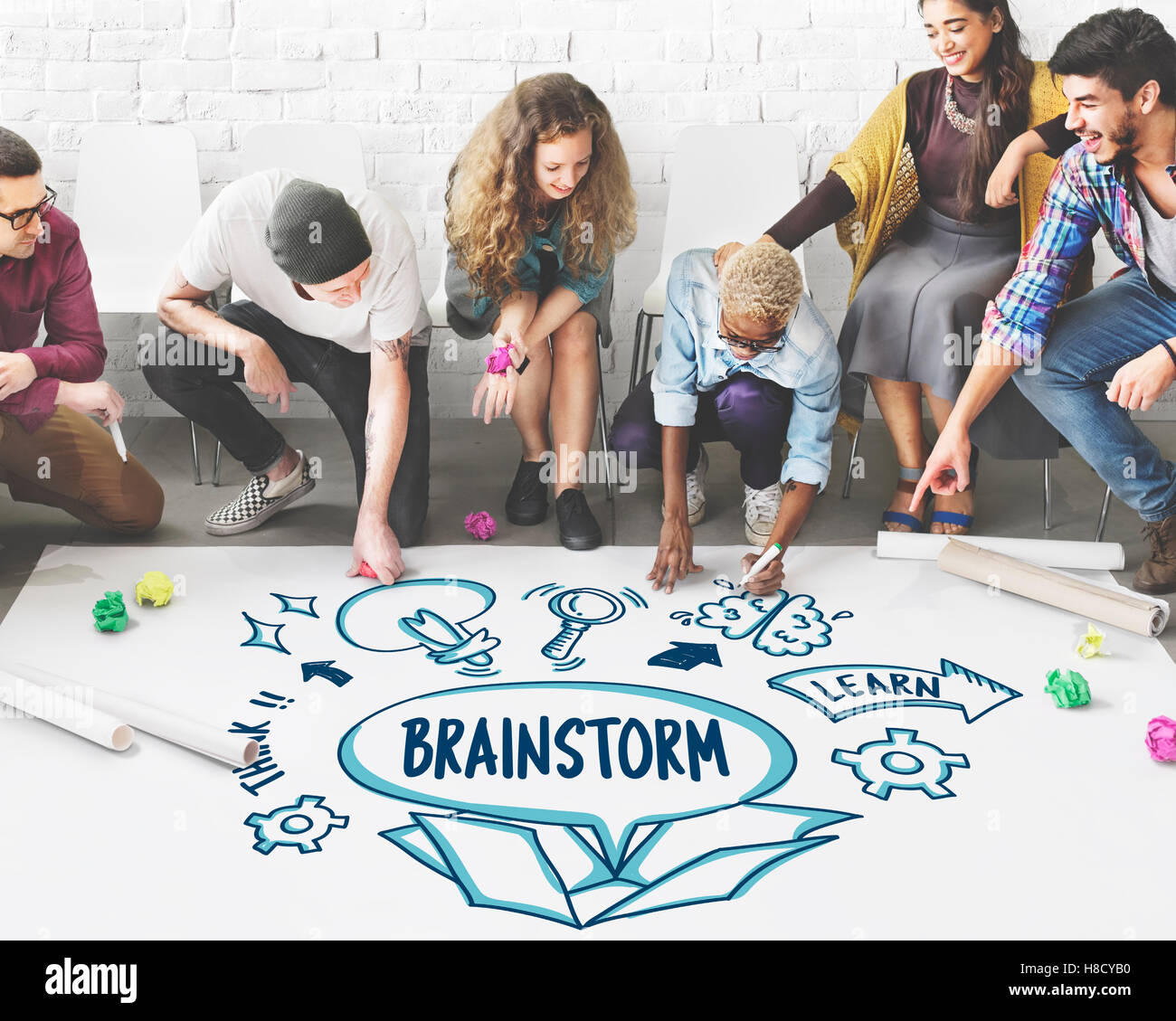 Ideas Outside Box Brainstorm Sketch Concept Stock Photo - Alamy