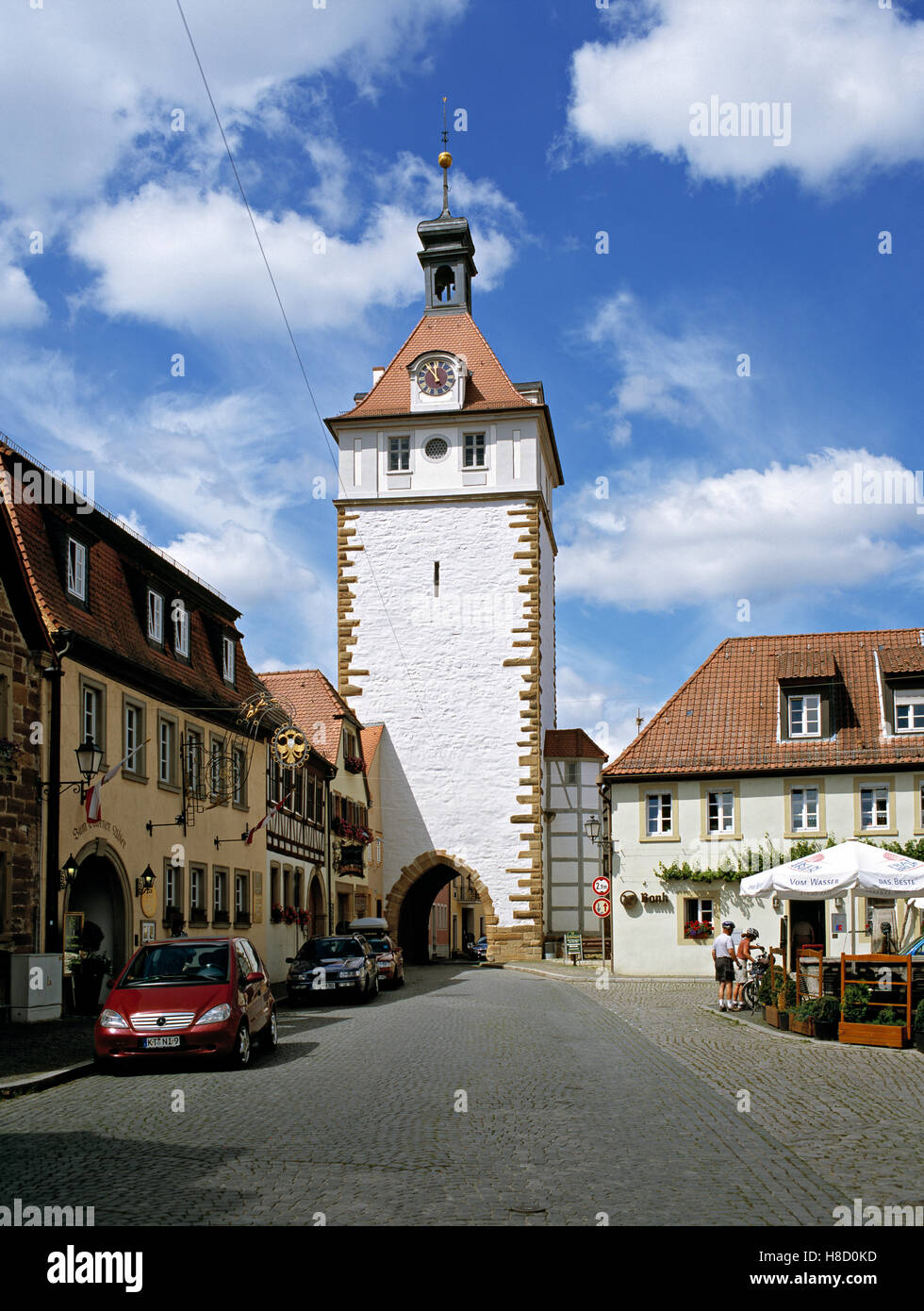 Town Tower, Karlsplatz square, Prichsenstadt, Lower Franconia, Bavaria ...