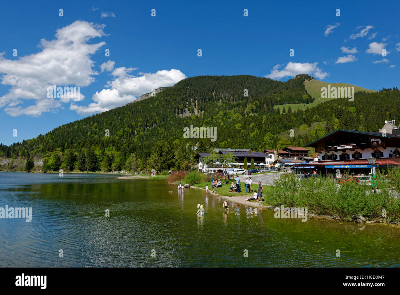 Lake Spitzingsee, small beach, Upper Bavaria, Bavaria, Germany Stock ...
