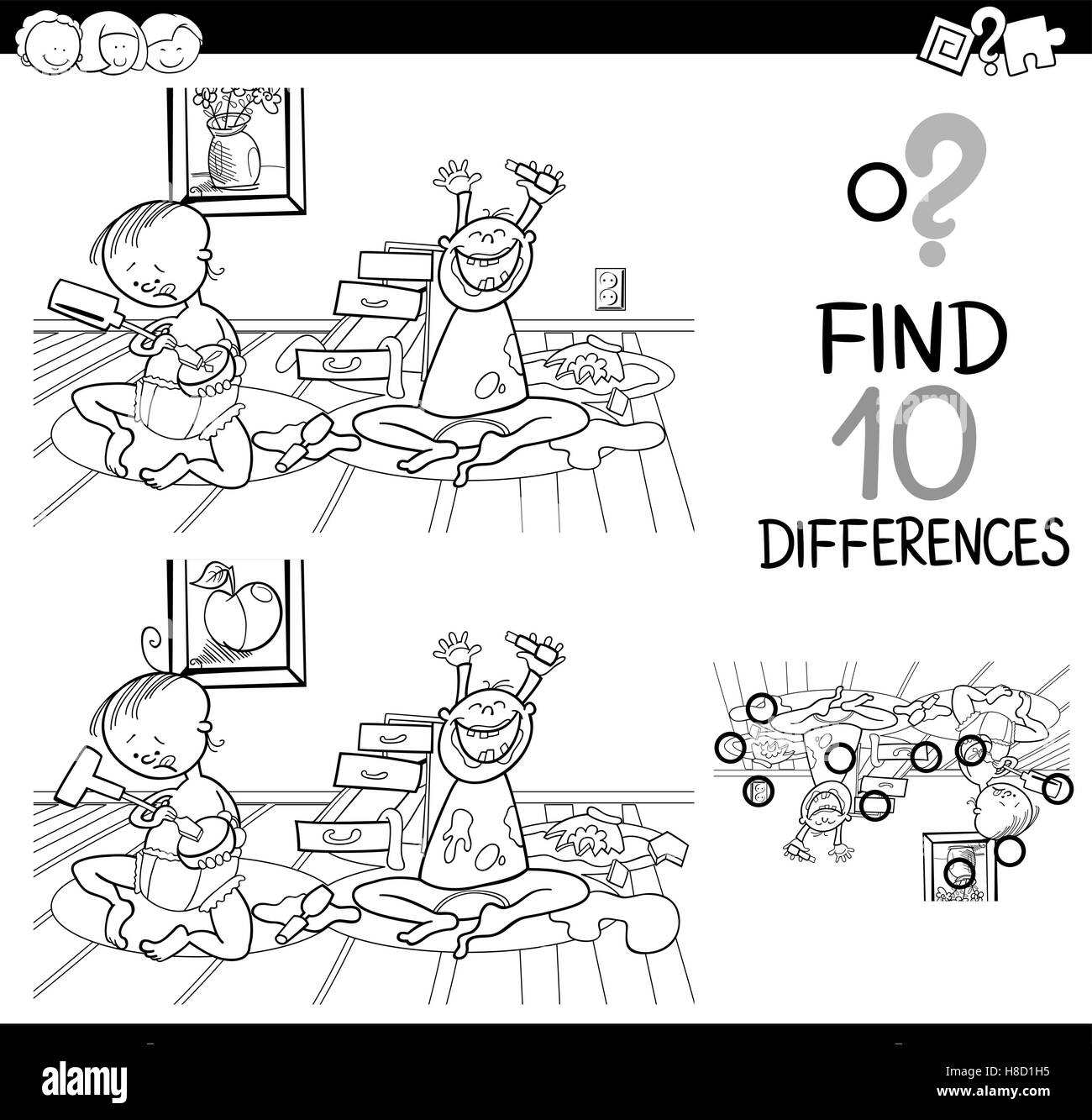 Black and White Cartoon Illustration of Finding Details Educational ...