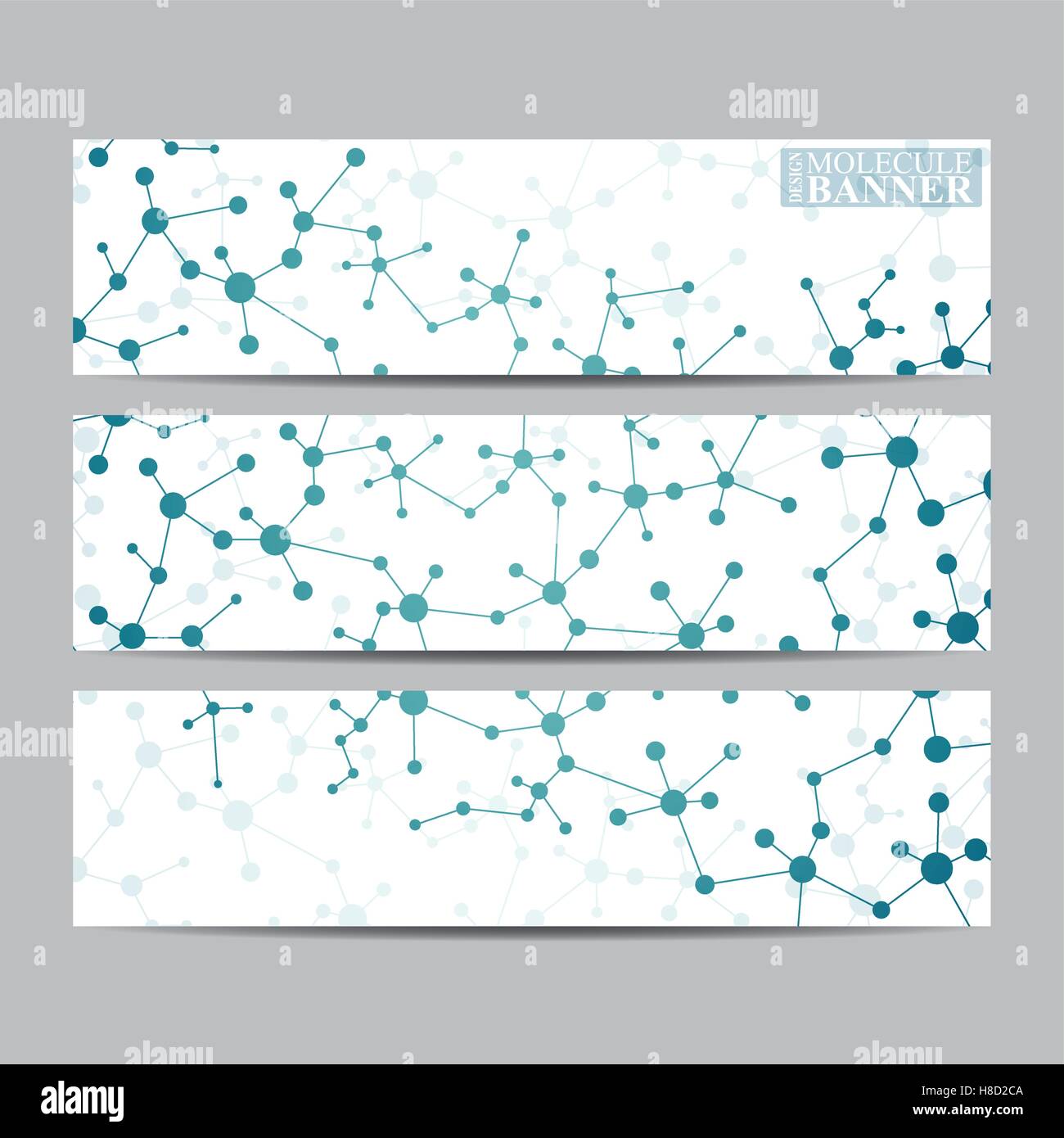Set of modern science banners. Molecule structure of DNA and neurons ...
