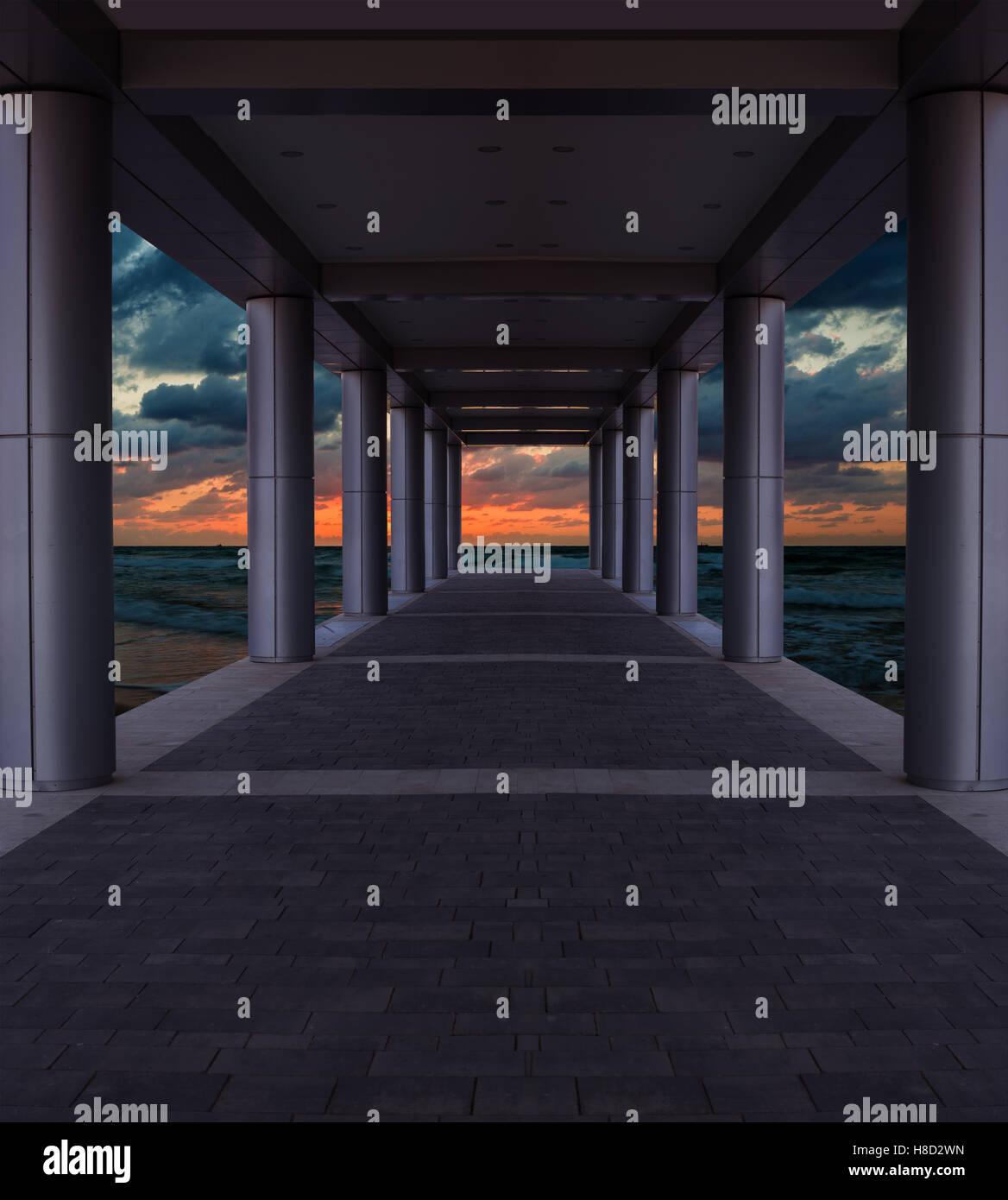 modern architecture on the sea and sunset background Stock Photo - Alamy