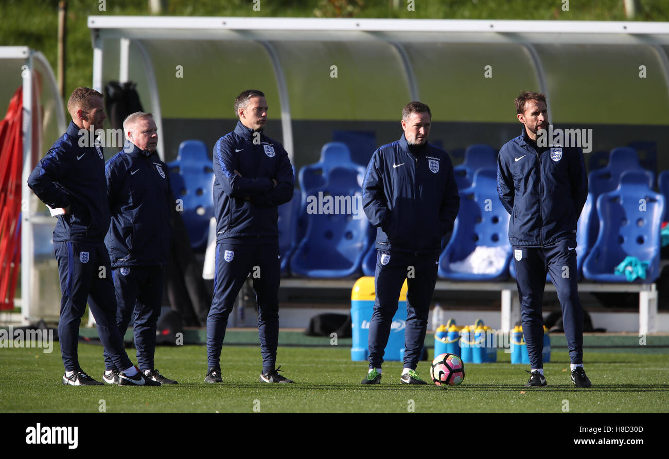 England Manager Gareth Southgate (right) with his coaching staff (left ...