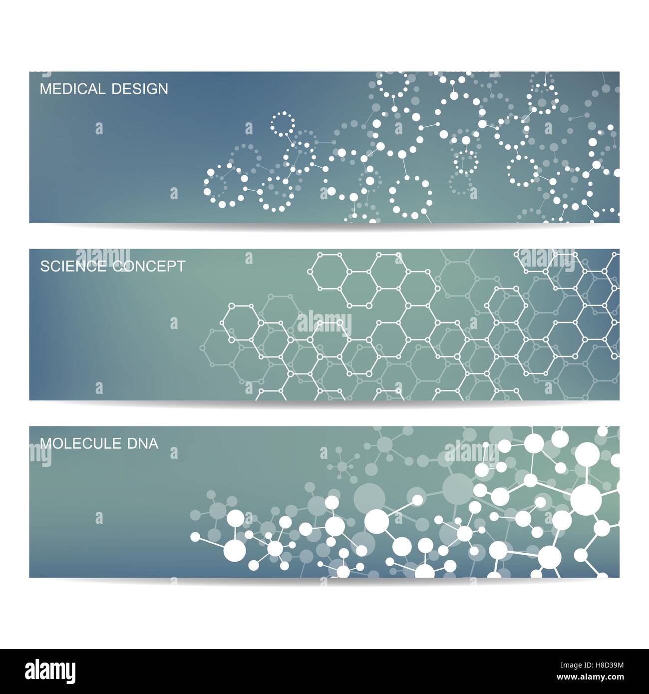 Set of modern scientific banners. Molecule structure DNA and neurons ...