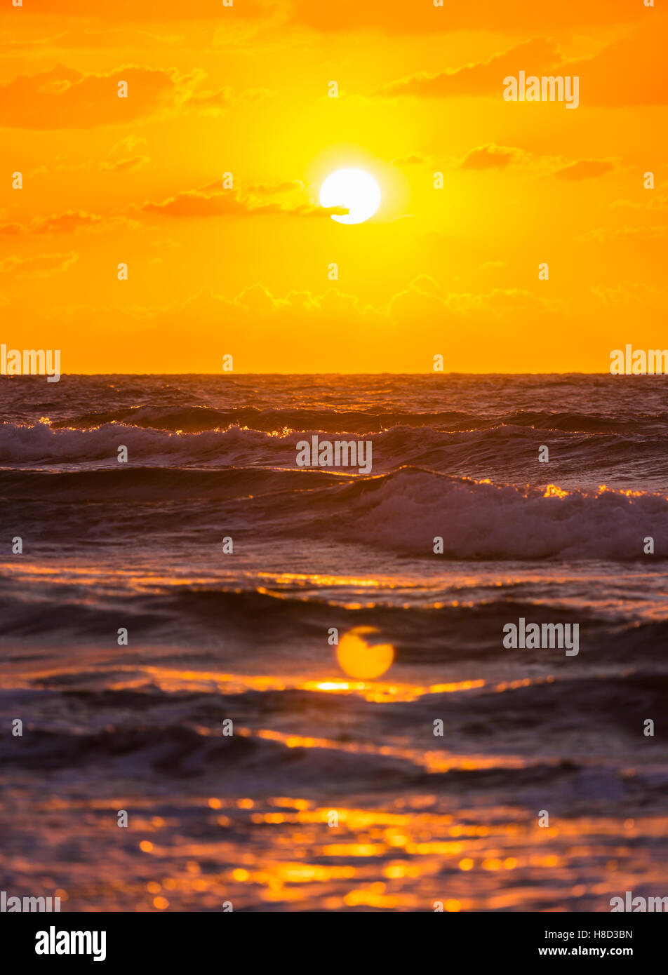 landscape, sea waves on the sunset background Stock Photo - Alamy