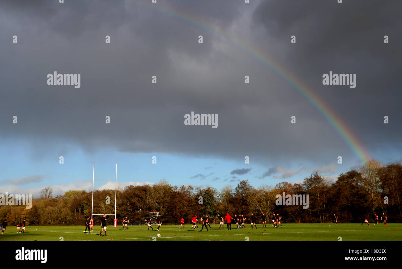 A rainbow over the Wales team during a training session at the Vale ...