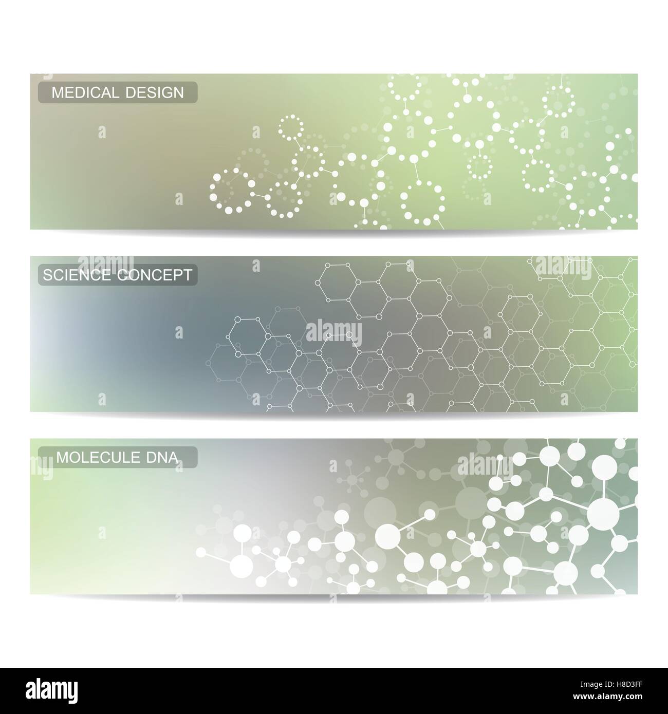 Set of modern scientific banners. Molecule structure DNA and neurons ...