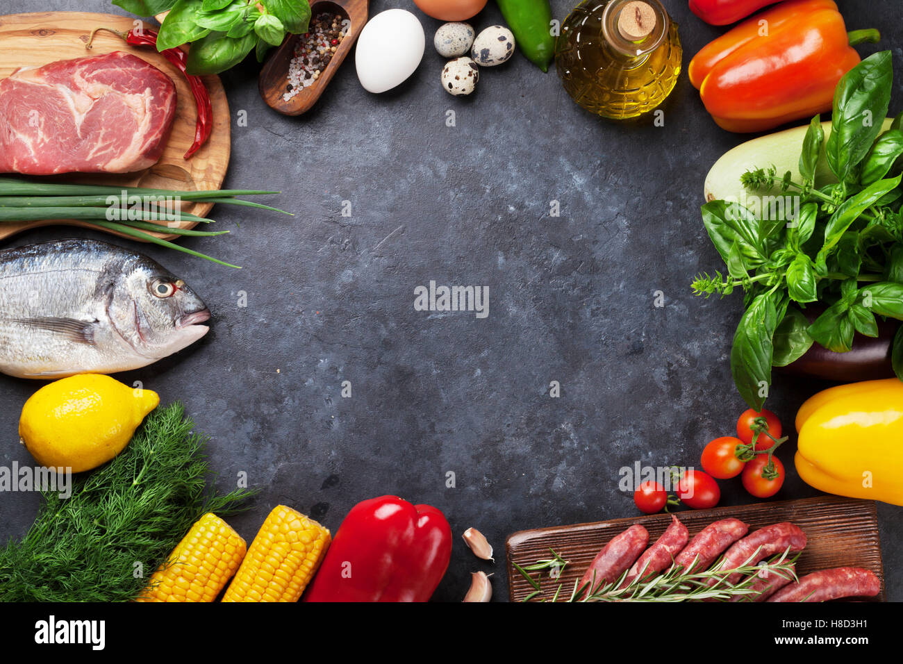 Healthy food fish meat eggs vegetables hi-res stock photography and ...