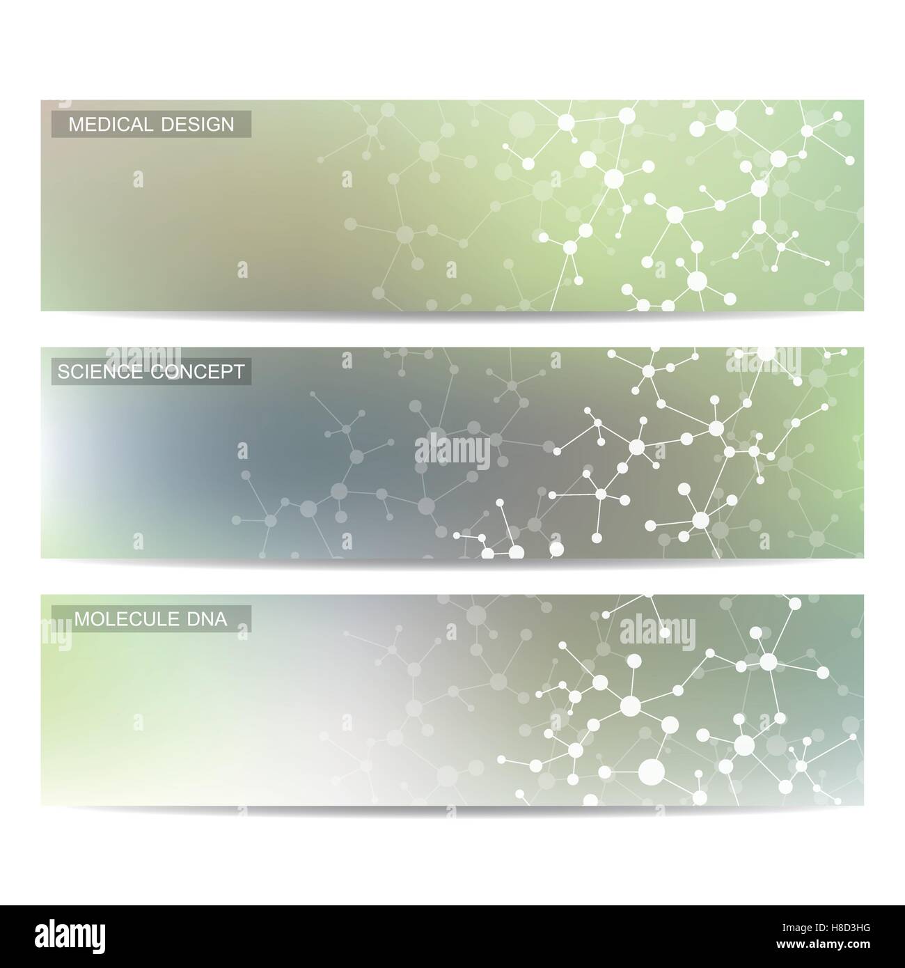 Set of modern scientific banners. Molecule structure DNA and neurons ...