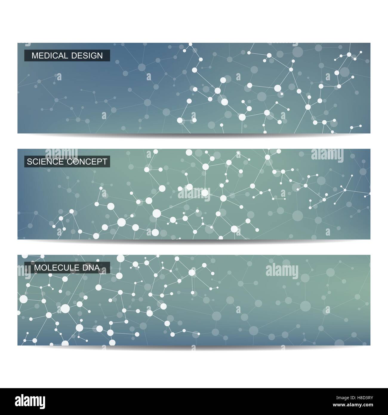Set of modern scientific banners. Molecule structure DNA and neurons ...