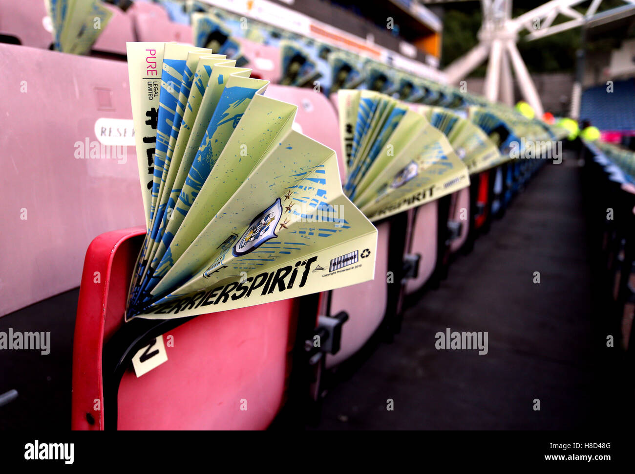 General view of the John Smith's Stadium with posters on each seat ...