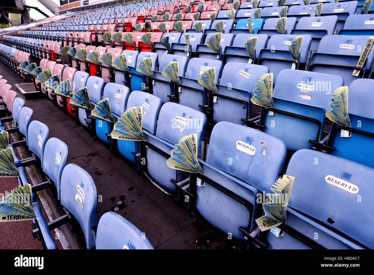 General view of the John Smith's Stadium with posters on each seat ...