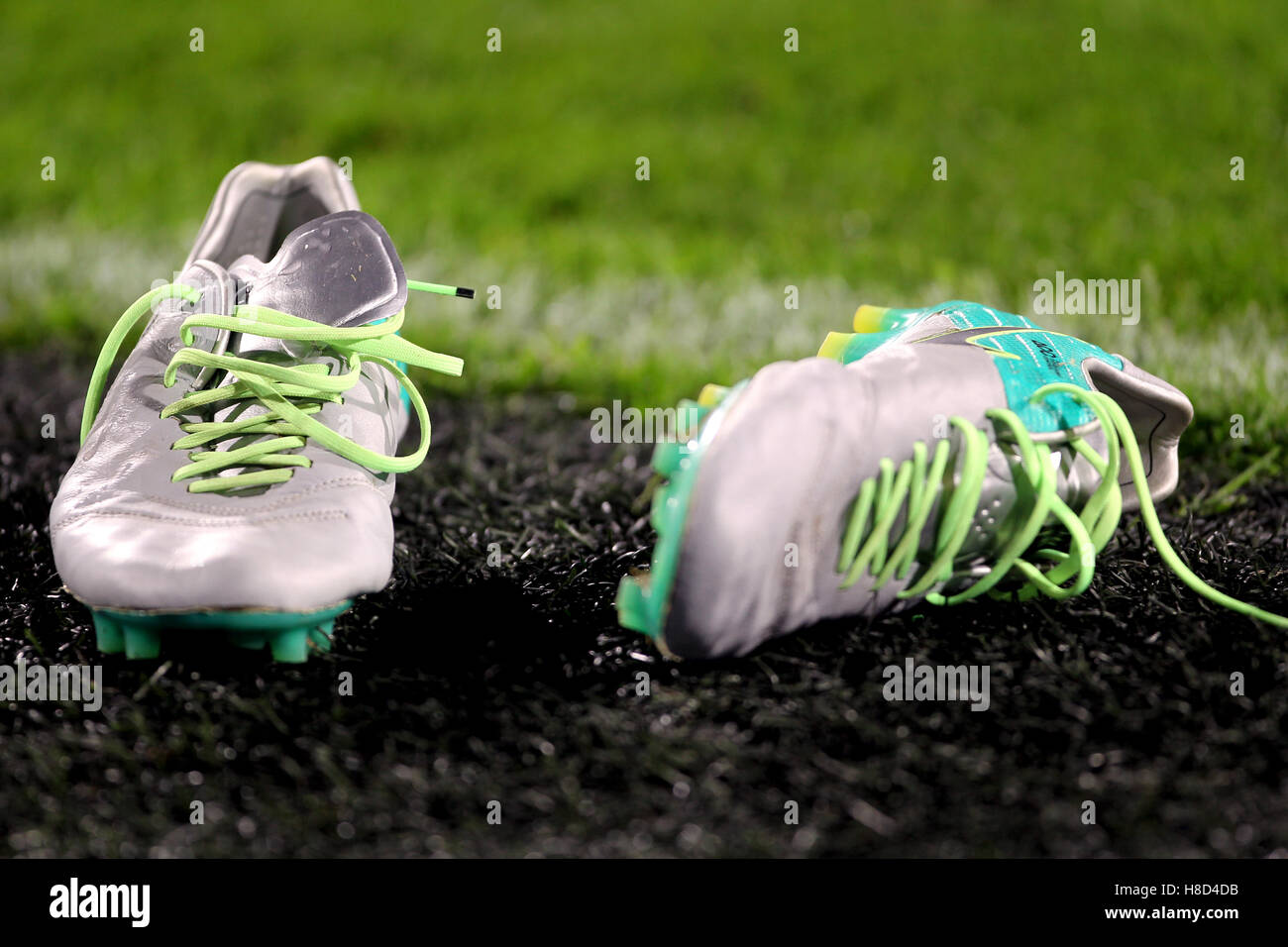 A players football boots pitchside Stock Photo - Alamy