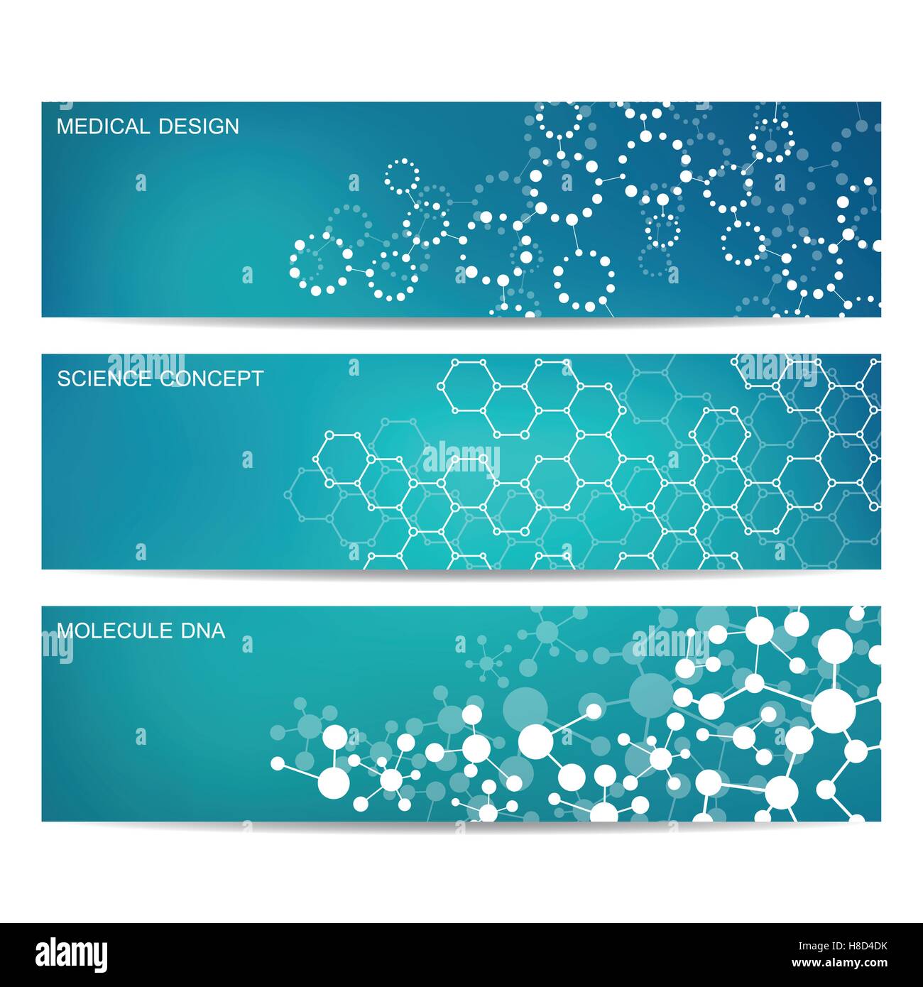 Set of modern scientific banners. Molecule structure DNA and neurons ...