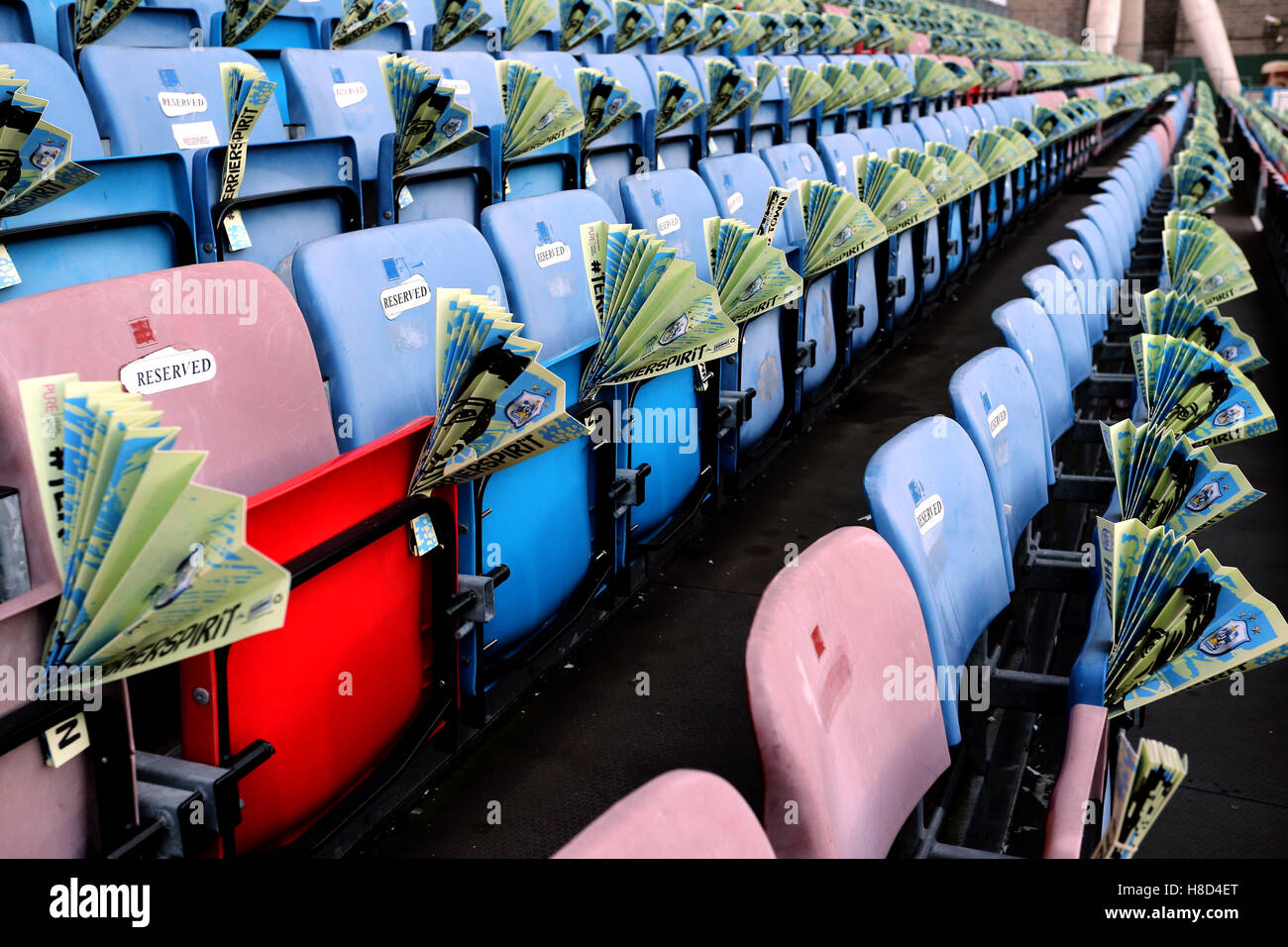 General view of the John Smith's Stadium with posters on each seat ...
