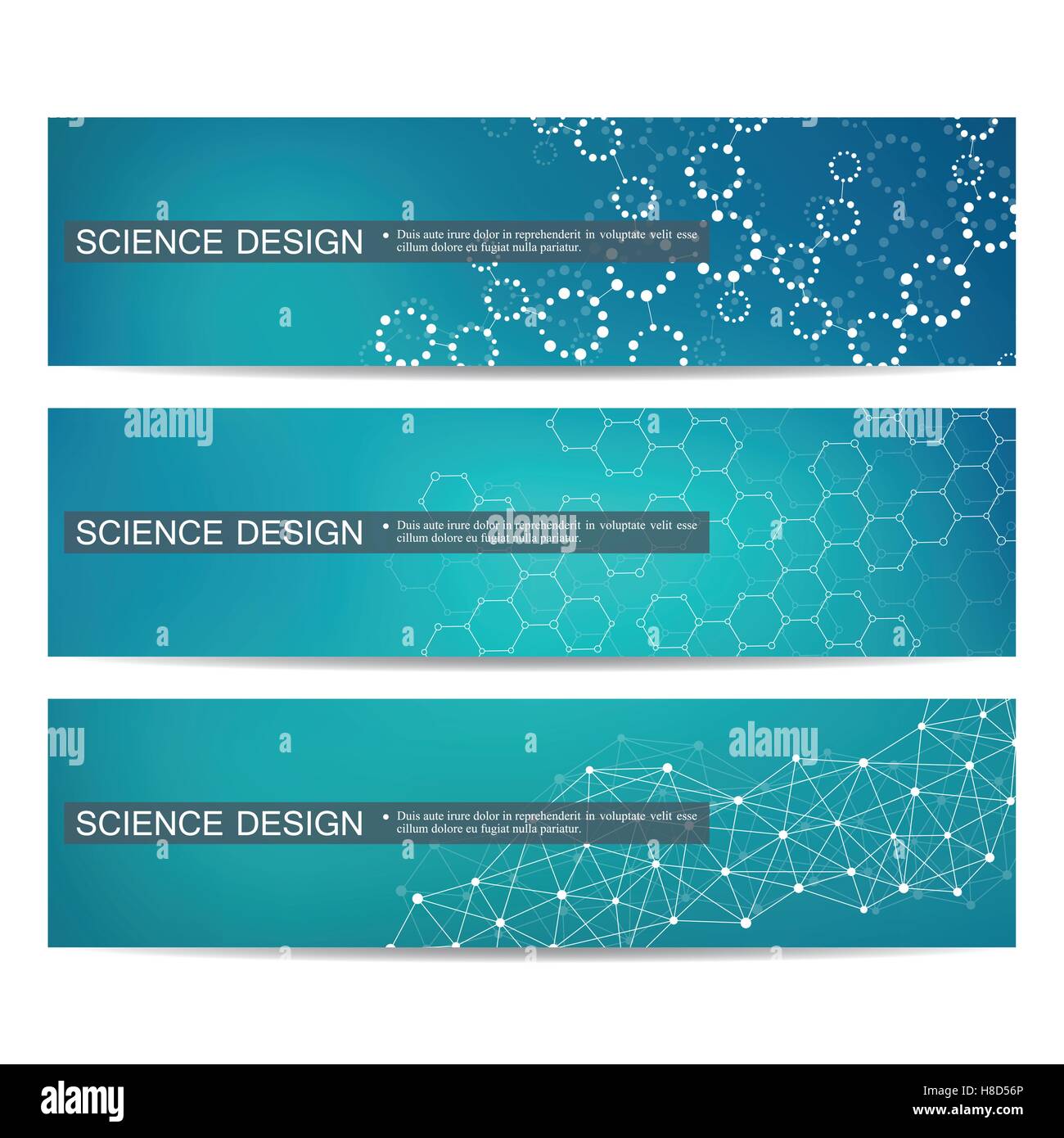 Set of modern scientific banners. Molecule structure DNA and neurons ...