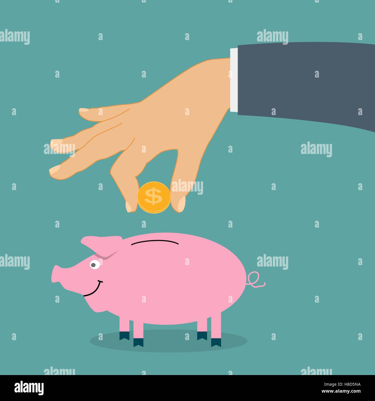 Smiling, pretty pink pig piggy bank with falling coins - Contrib Stock ...