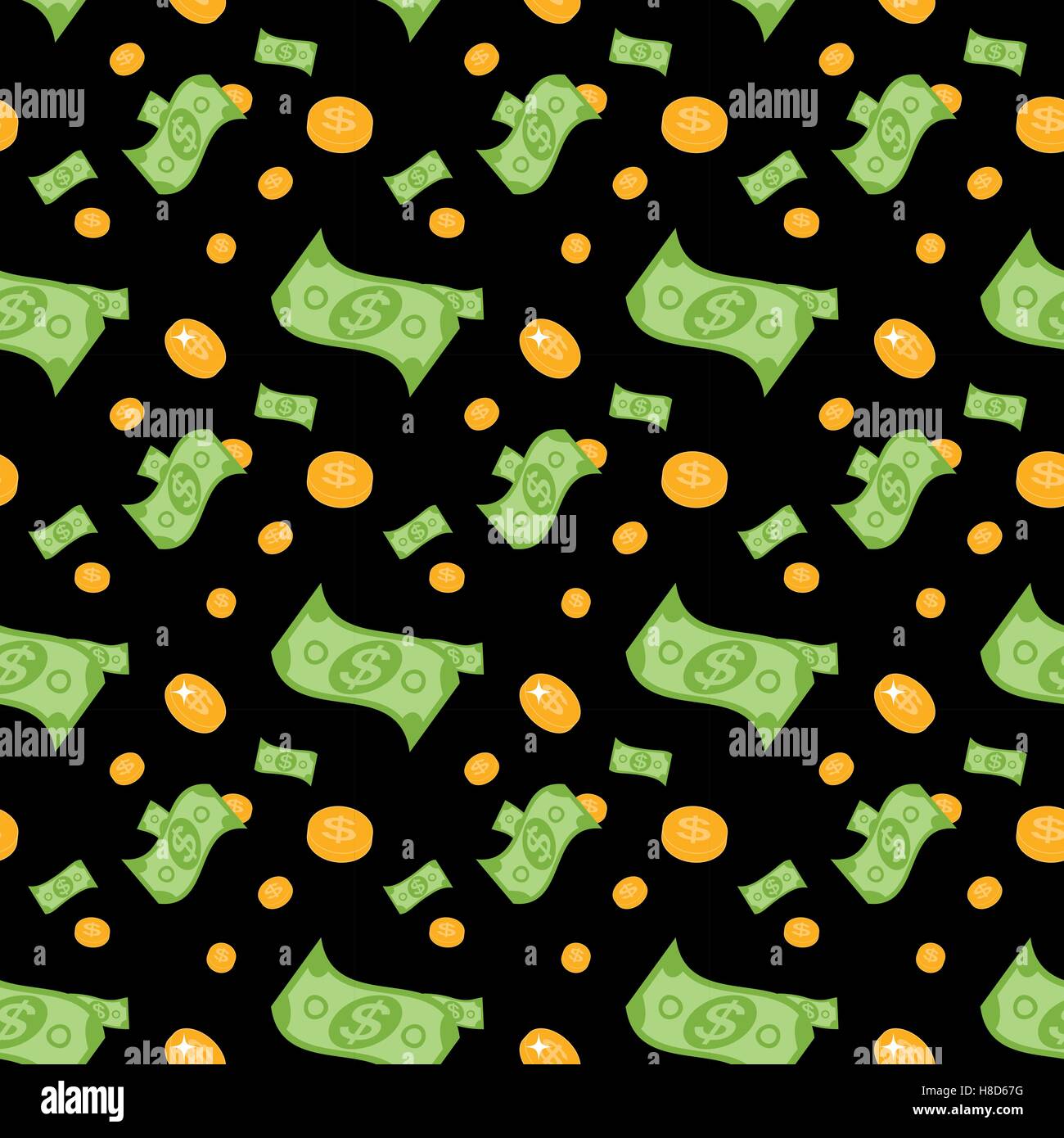 Seamless pattern of money bills and coins. Vector Illustration Stock ...