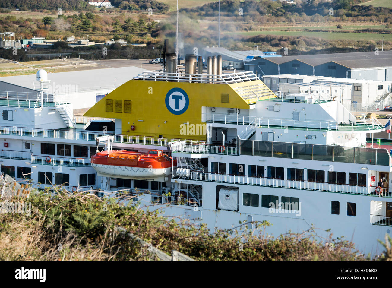 Transmanche Ferry Cote d'Albatre leaves Newhaven harbour East Sussex UK ...