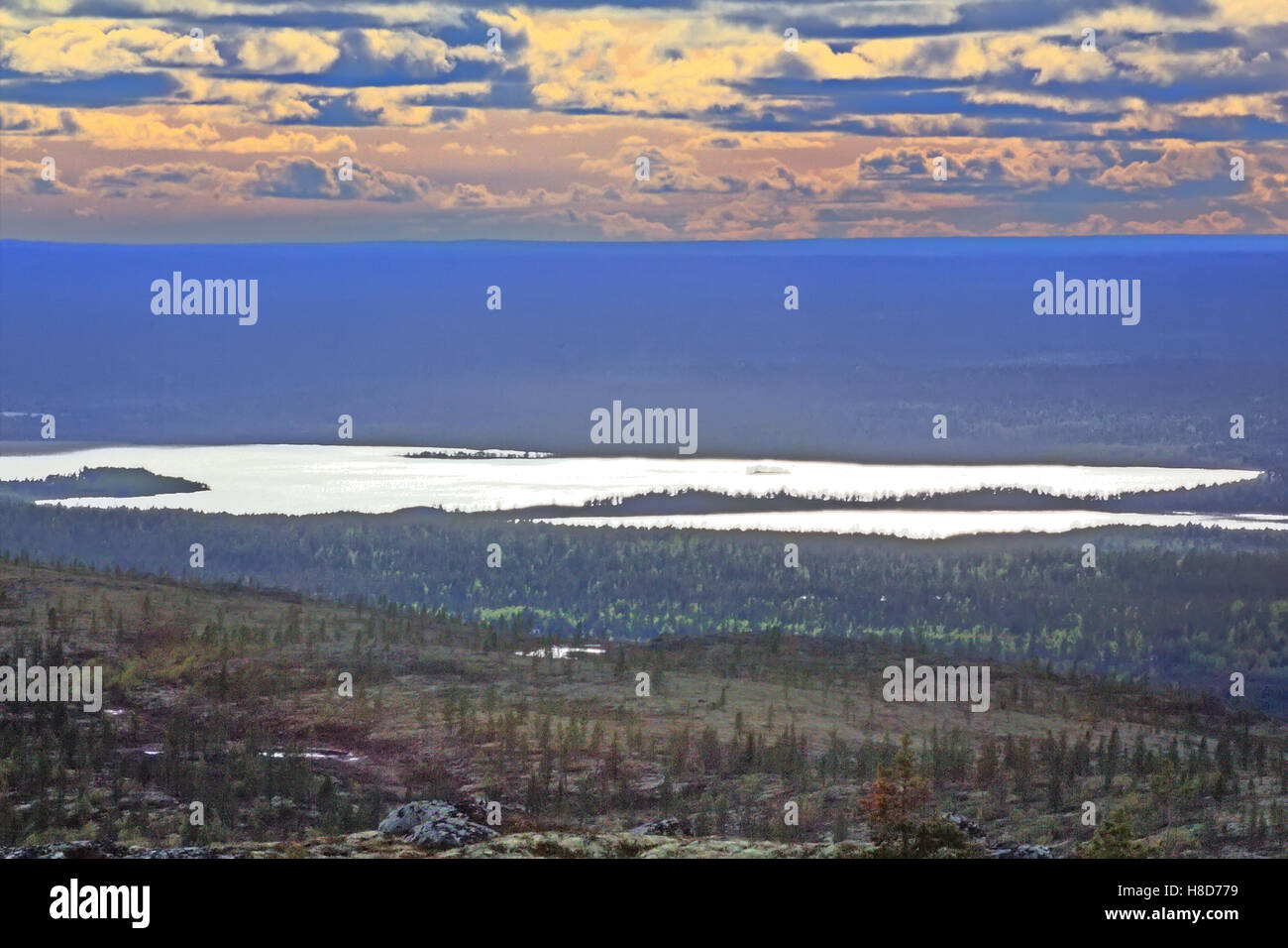 polar view with big hills and lake Stock Photo - Alamy