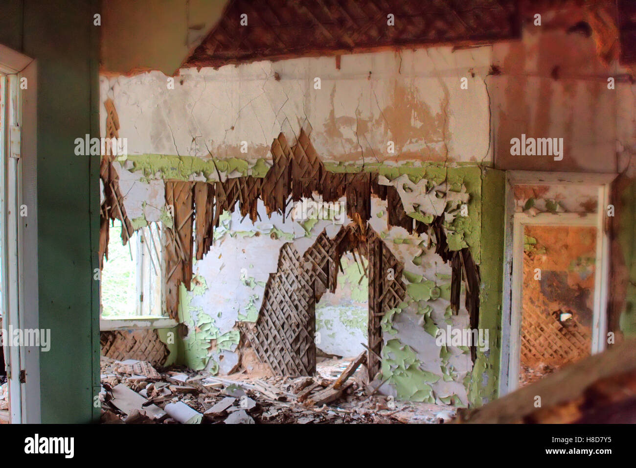very old dilapidated dangerously unstable crumbling house Stock Photo ...