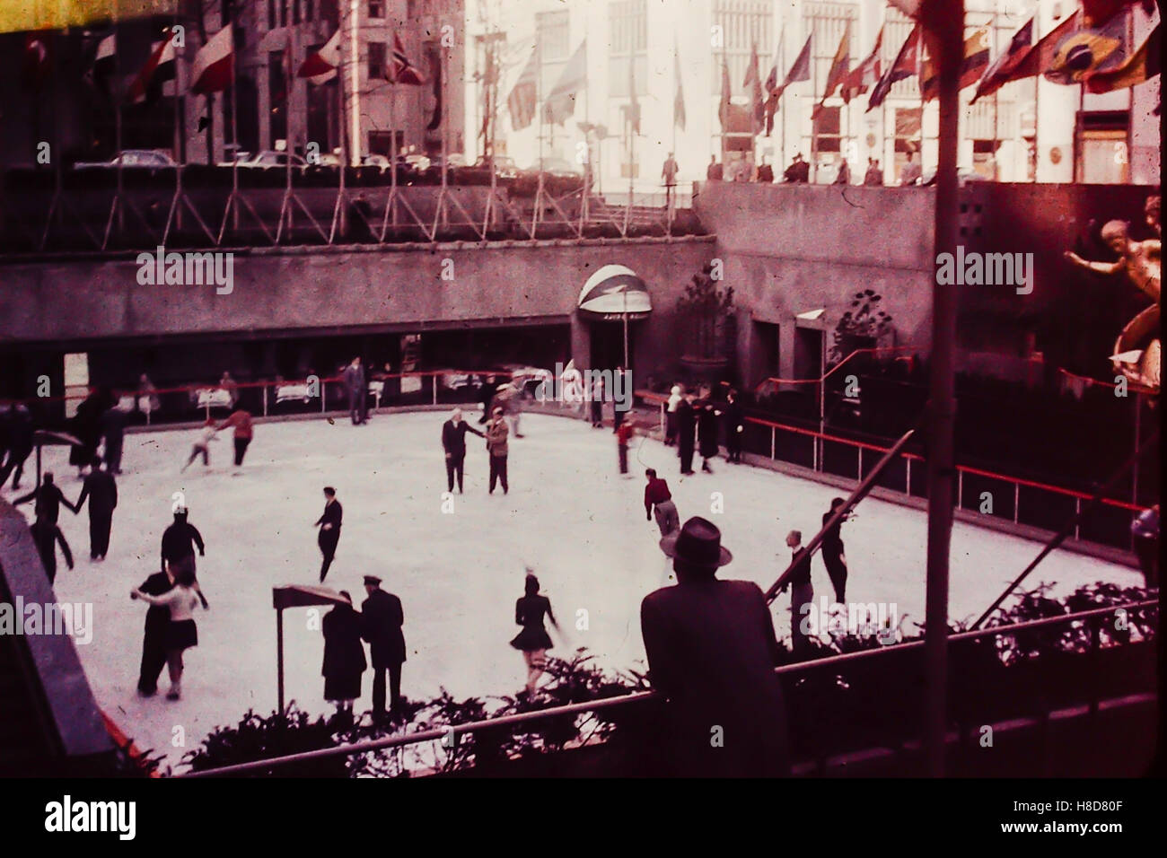 Vintage Rockefeller Center Ice Skating NYC NY Thanksgiving 1950s Stock ...