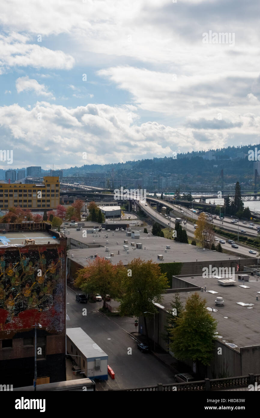 PORTLAND, OR - OCTOBER 8, 2016: Downtown Portland Oregon along the ...
