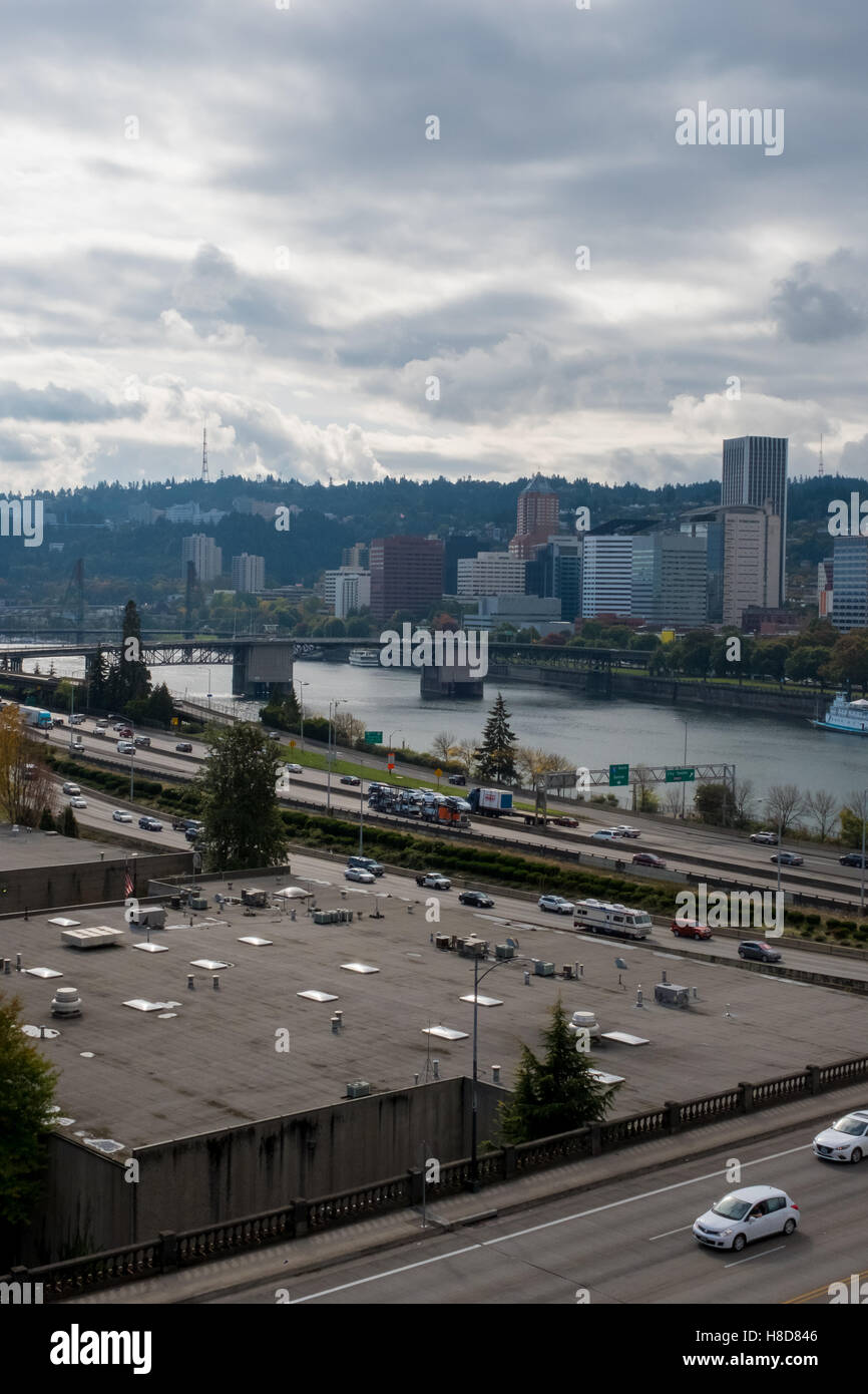 PORTLAND, OR - OCTOBER 8, 2016: Downtown Portland Oregon along the ...