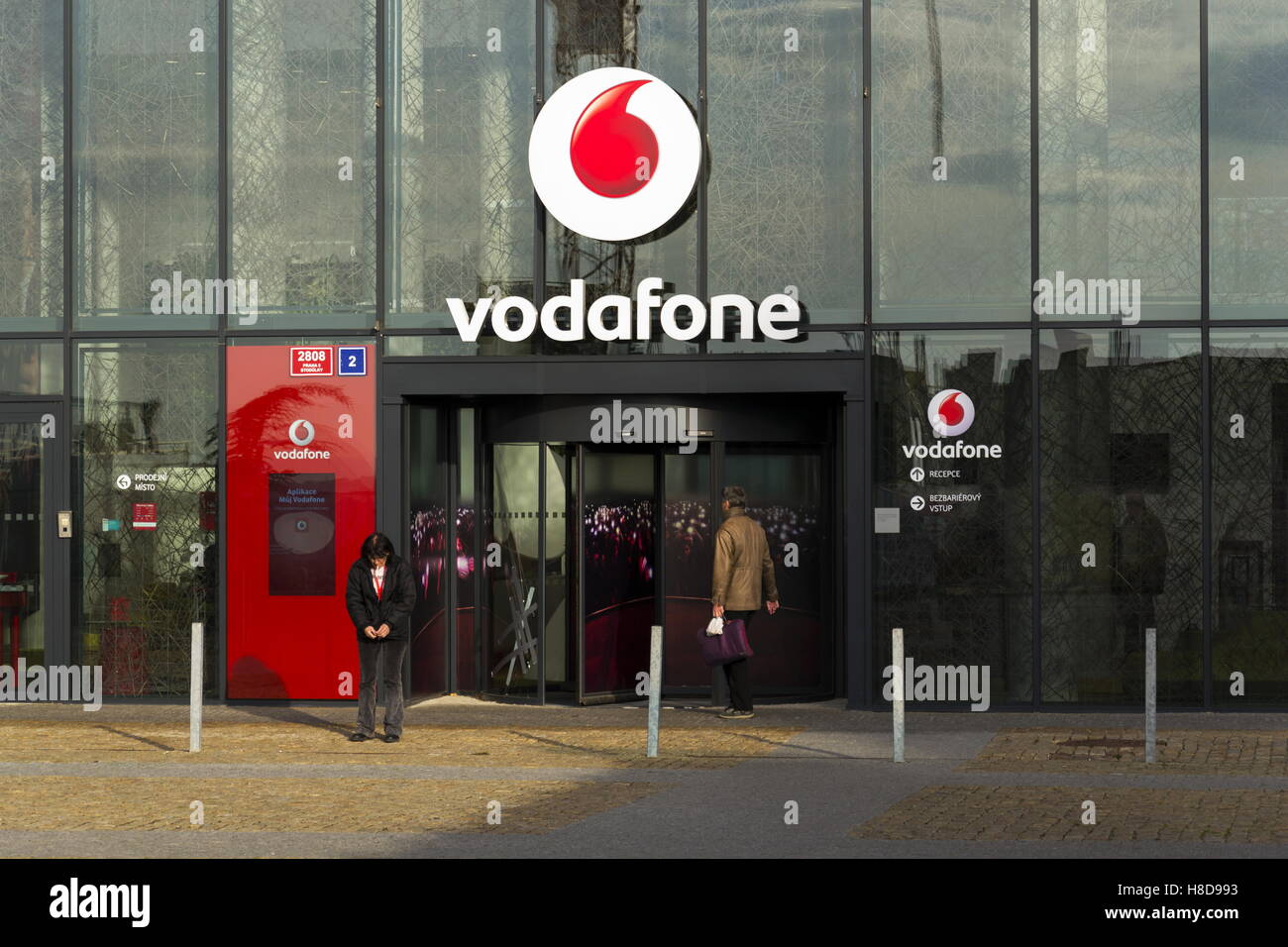 Vodafone telecommunications company logo on Czech headquarters on ...