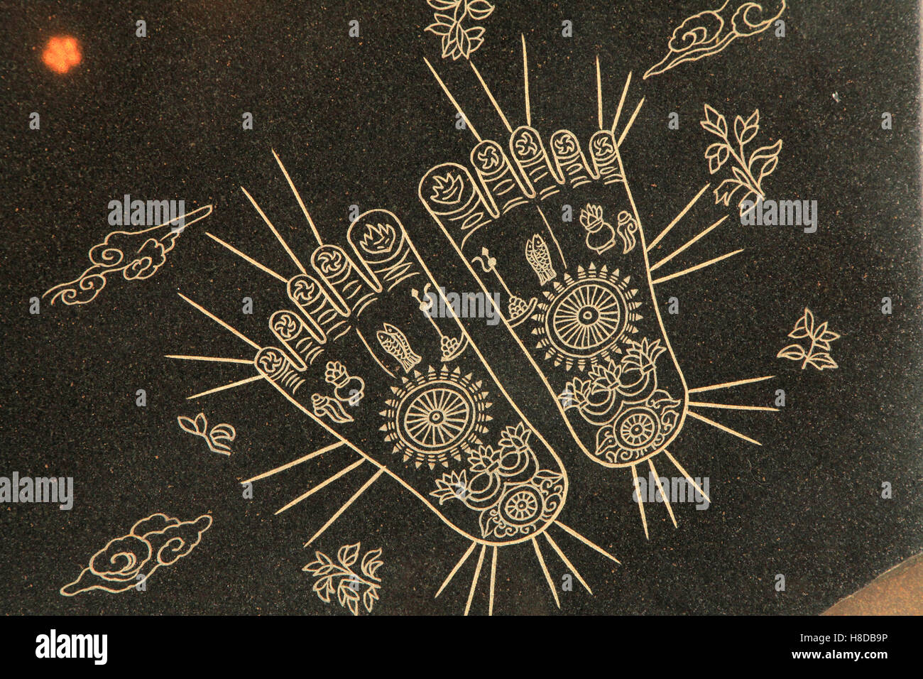 Japan, Kyoto, feet design, carved in stone Stock Photo - Alamy