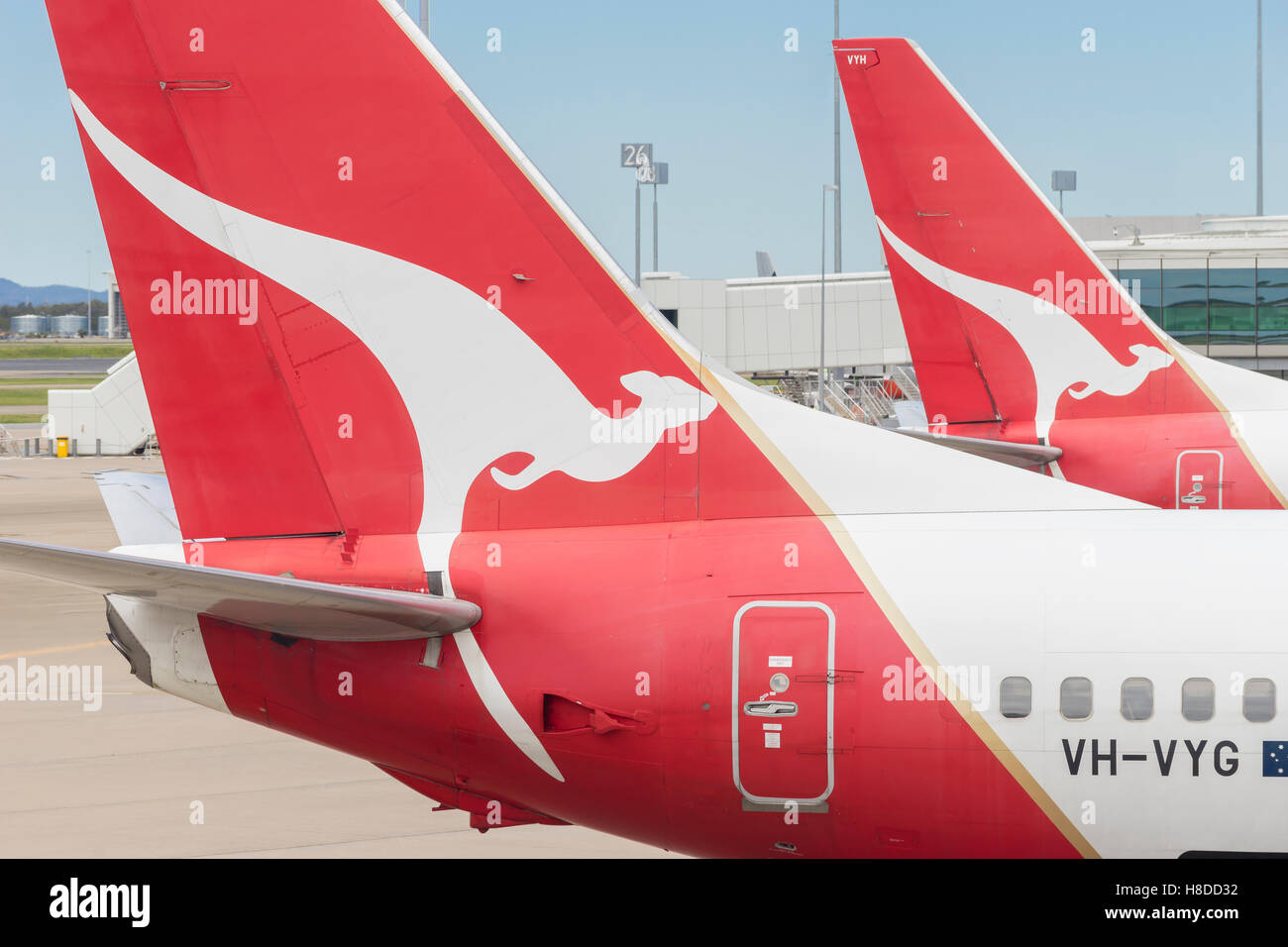 Close-up of Qantas aircraft at Brisbane Airport Stock Photo - Alamy