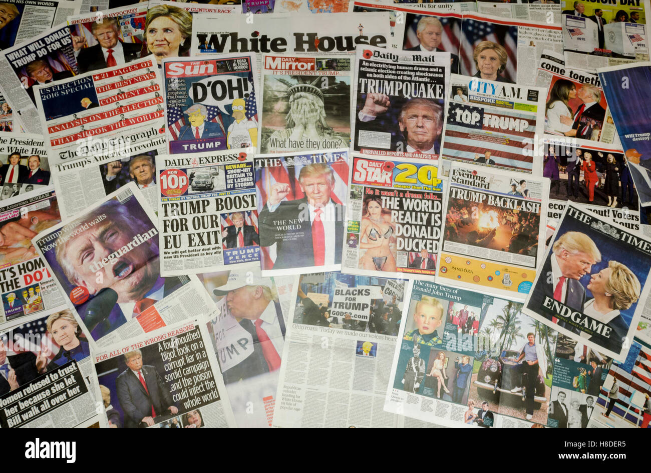 British newspaper front pages reporting on the US presidential election ...