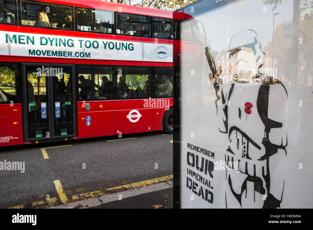 London, UK. 11th November, 2016. A protest stencil of a stormtrooper ...