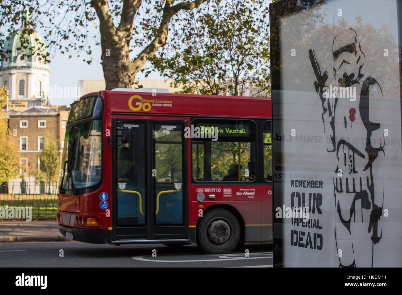 London, UK. 11th November, 2016. A protest stencil of a stormtrooper ...