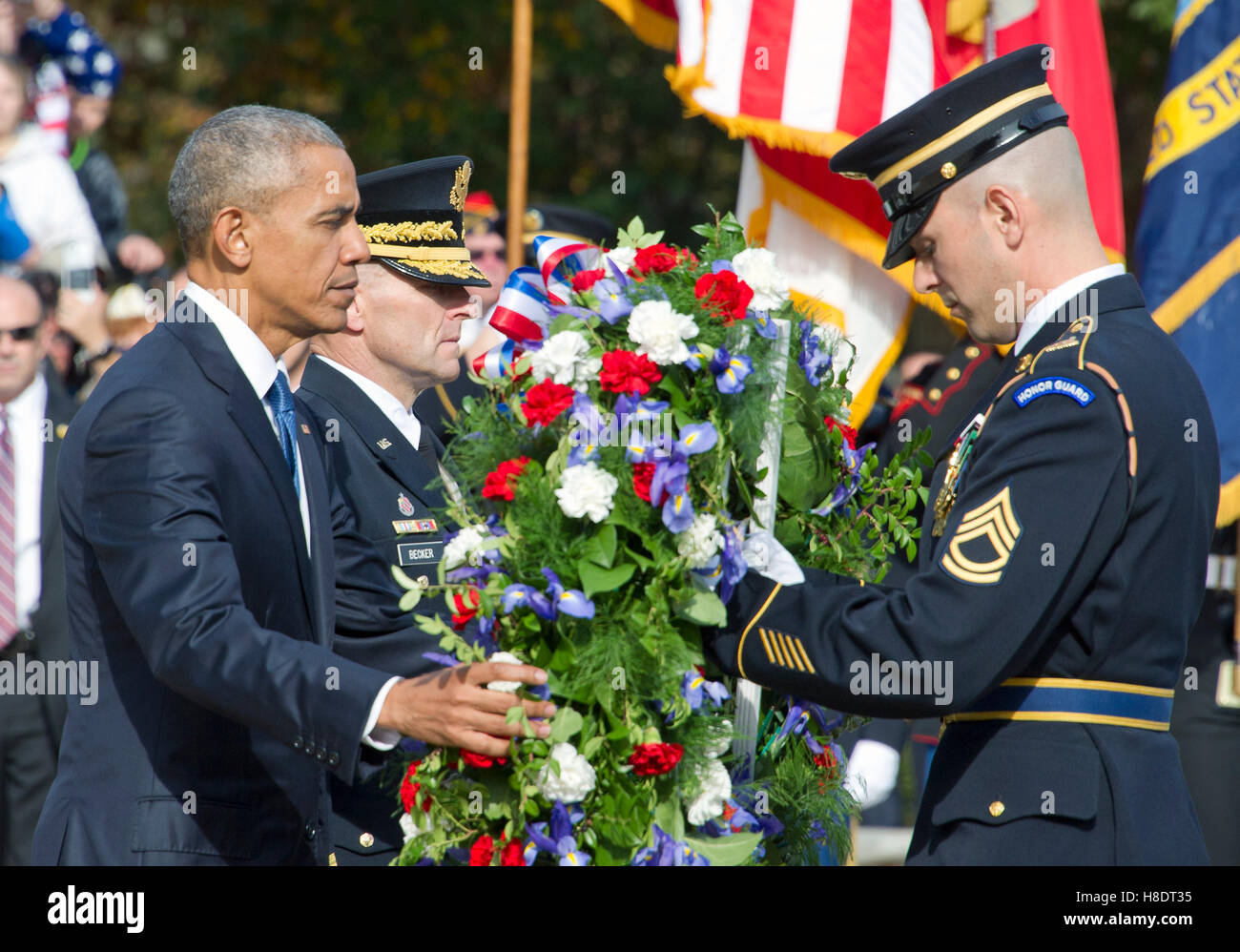 United States President Barack Obama lay a wreath during a ceremony at ...