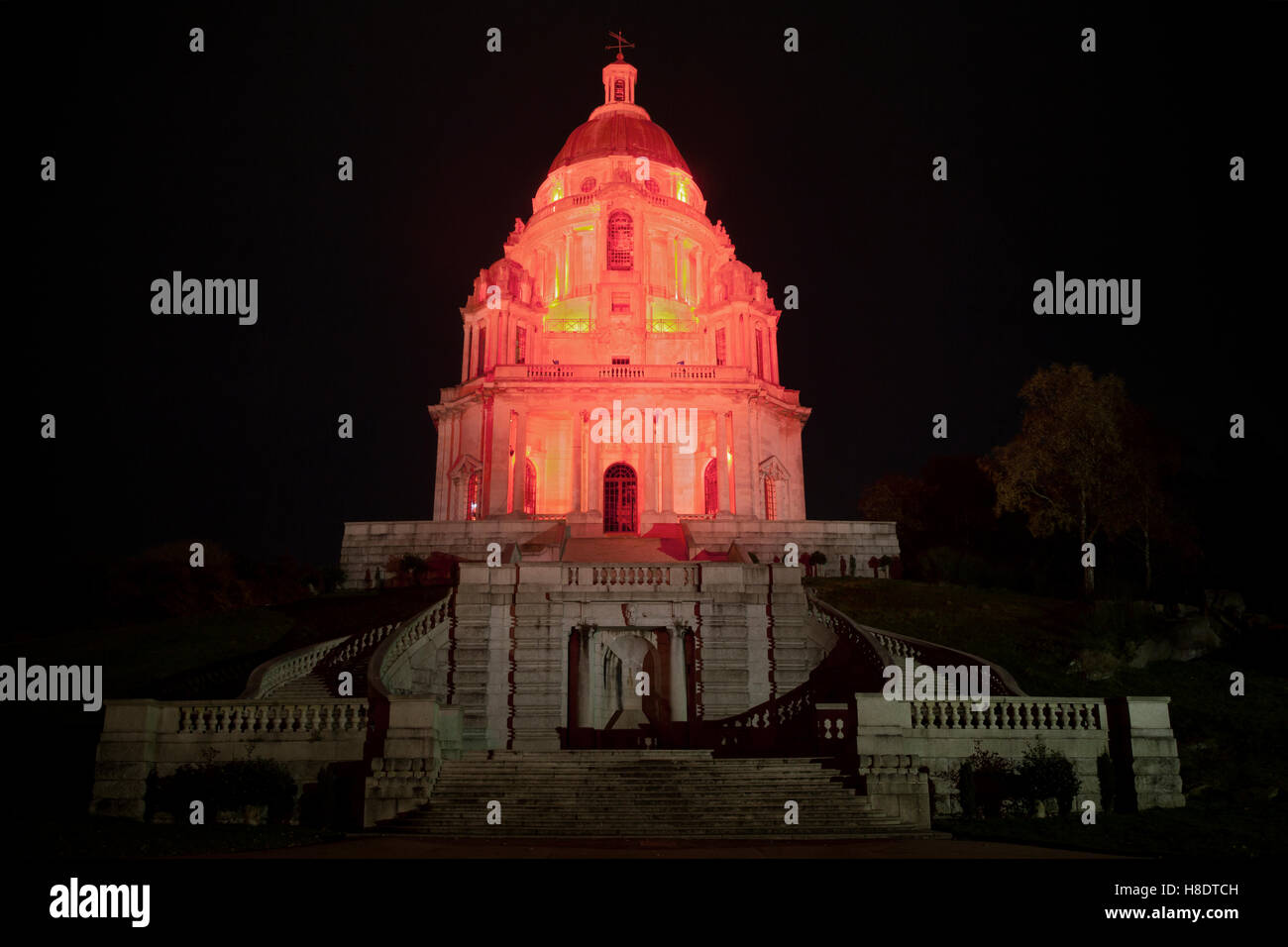 Lancaster, UK. 11th November, 2016. Lancaster Monument Lit Red for ...